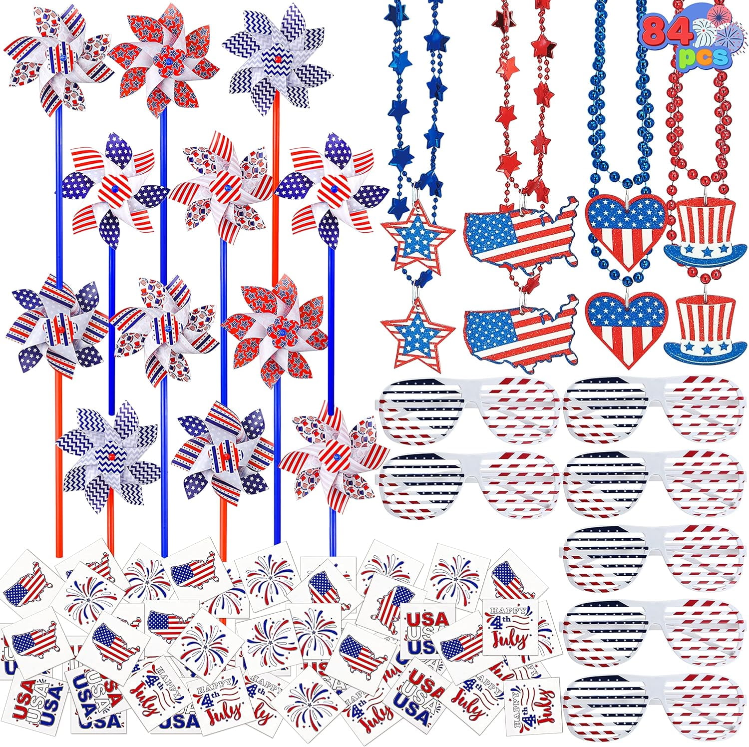 JOYIN 84 Pcs 4th July Party Favor: Pinwheels, Necklaces, Glasses ...