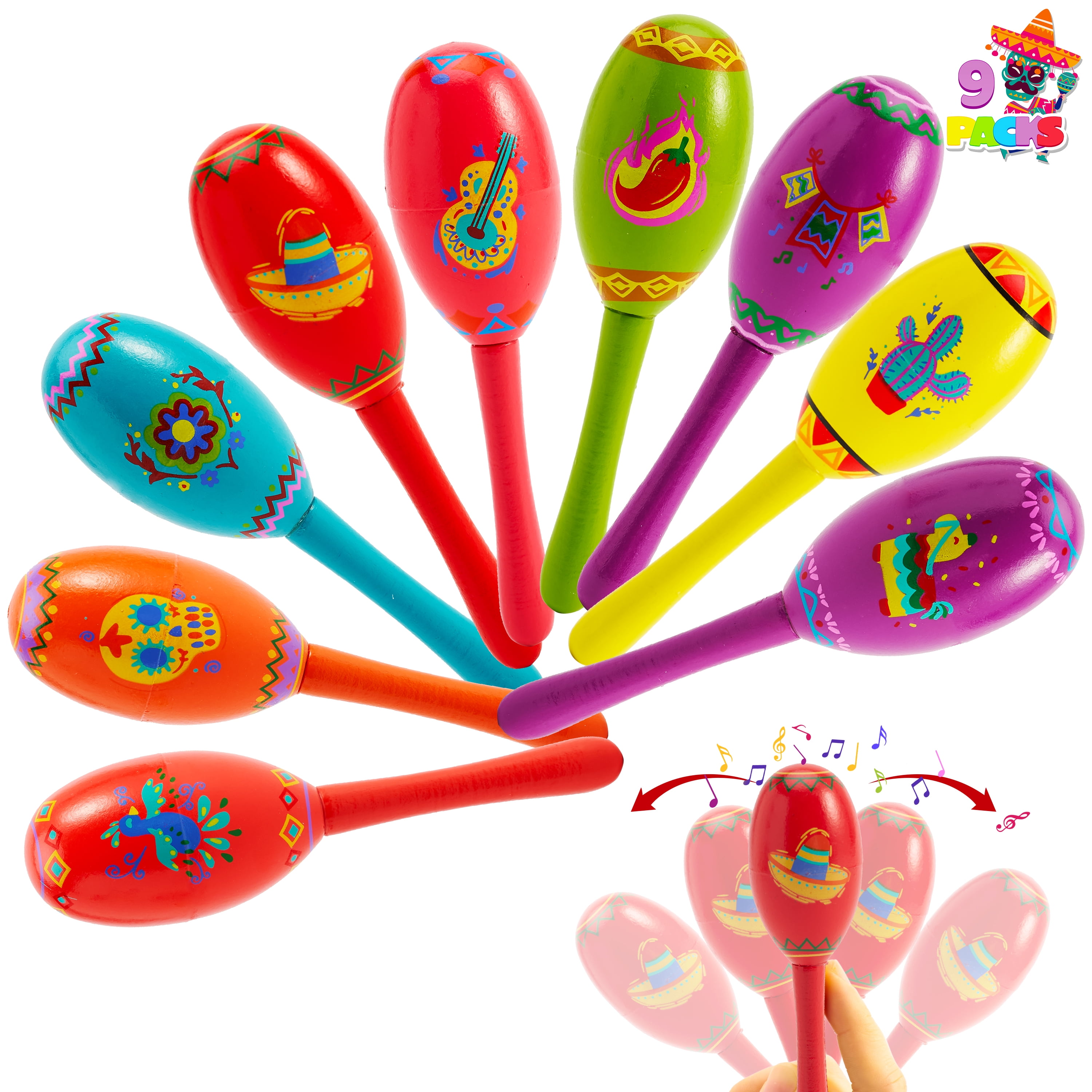 JOYIN 9 Pcs Fiesta Wooden Maracas for Cinco De Mayo Party Favors ...