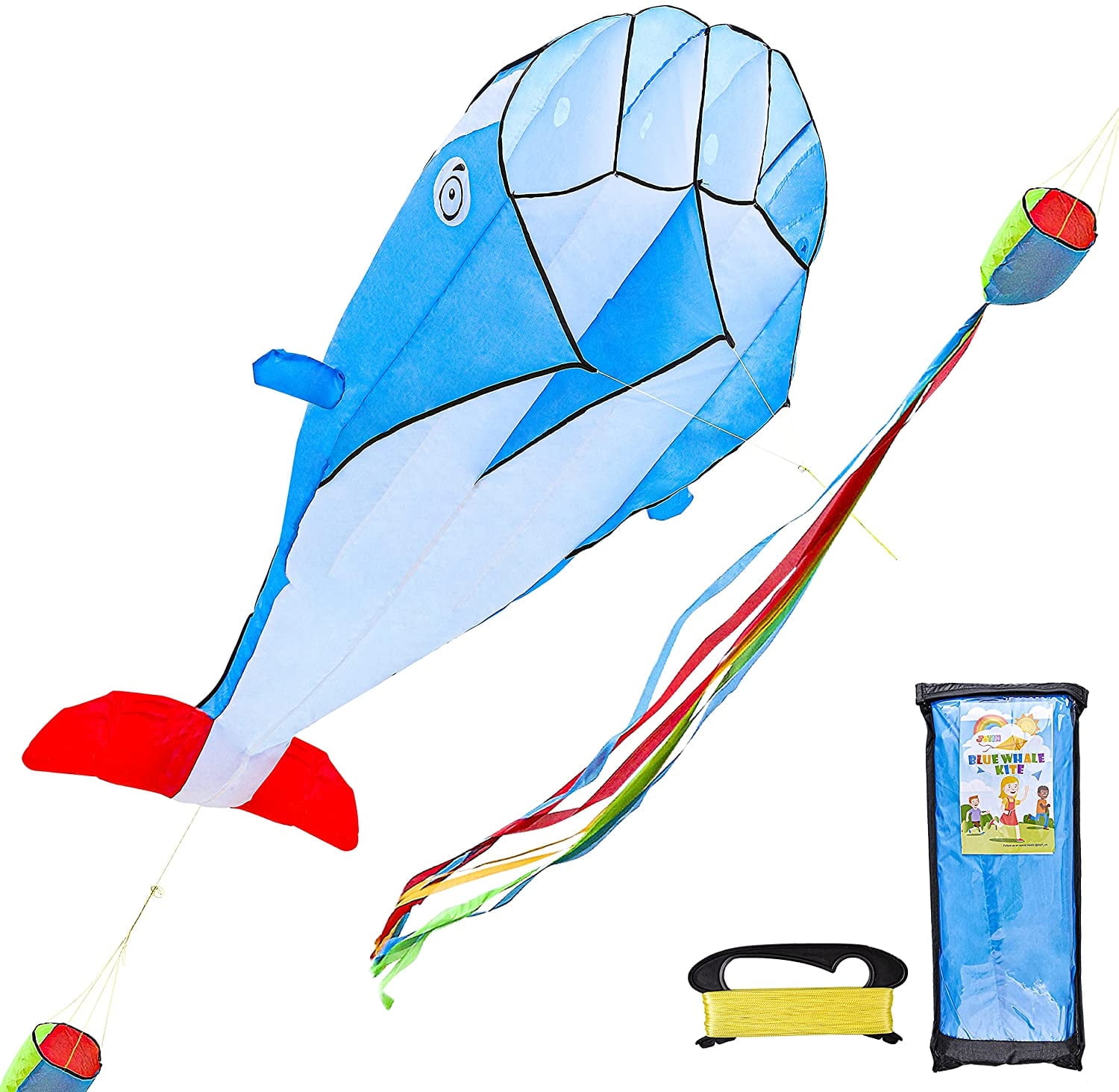 JOYIN Blue Large Dolphin Kite with Huge Frameless Soft Parafoil Giant ...