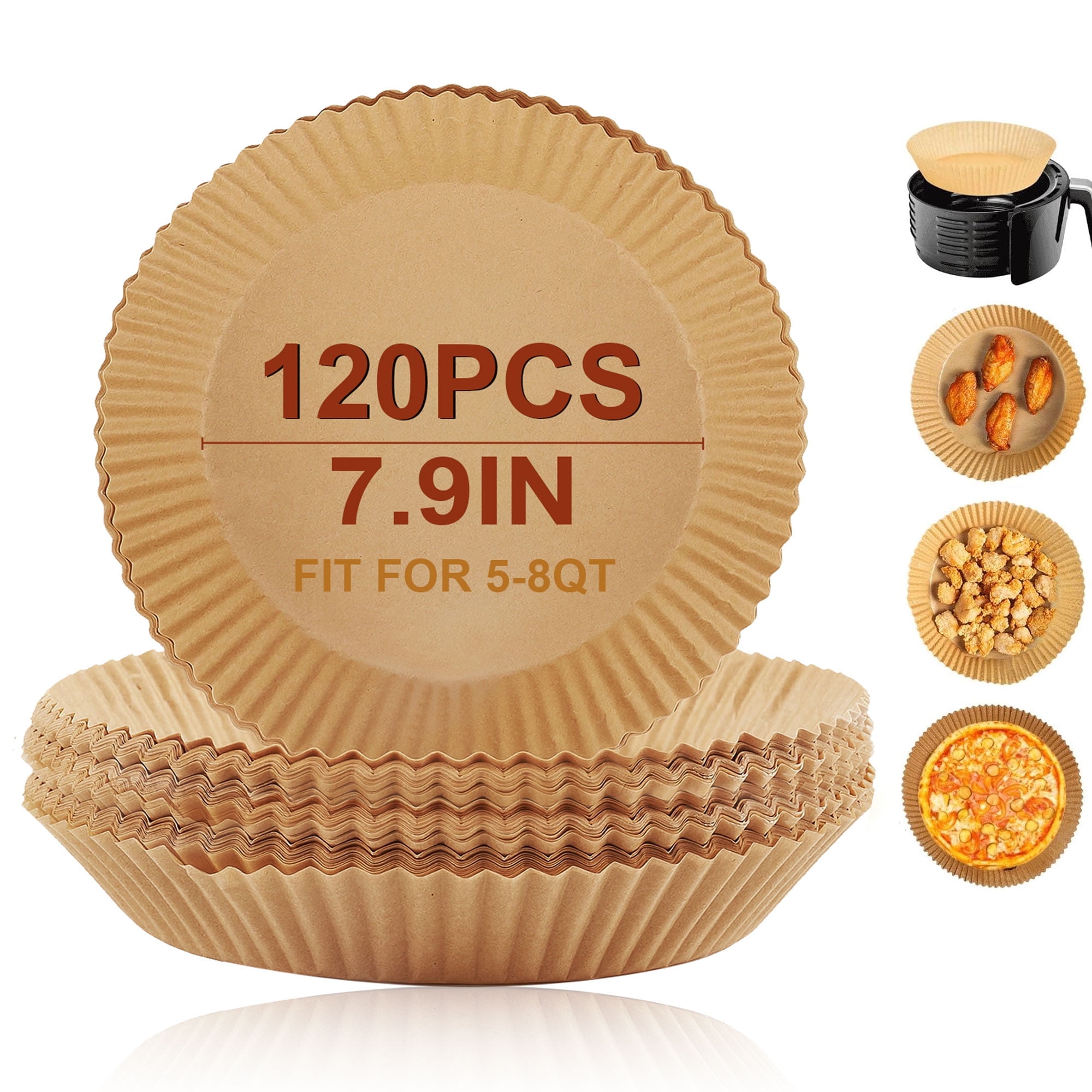 JOYIT 120 Pcs 7.9'' Non-Stick Air Fryer Paper Liners, Disposable Round ...