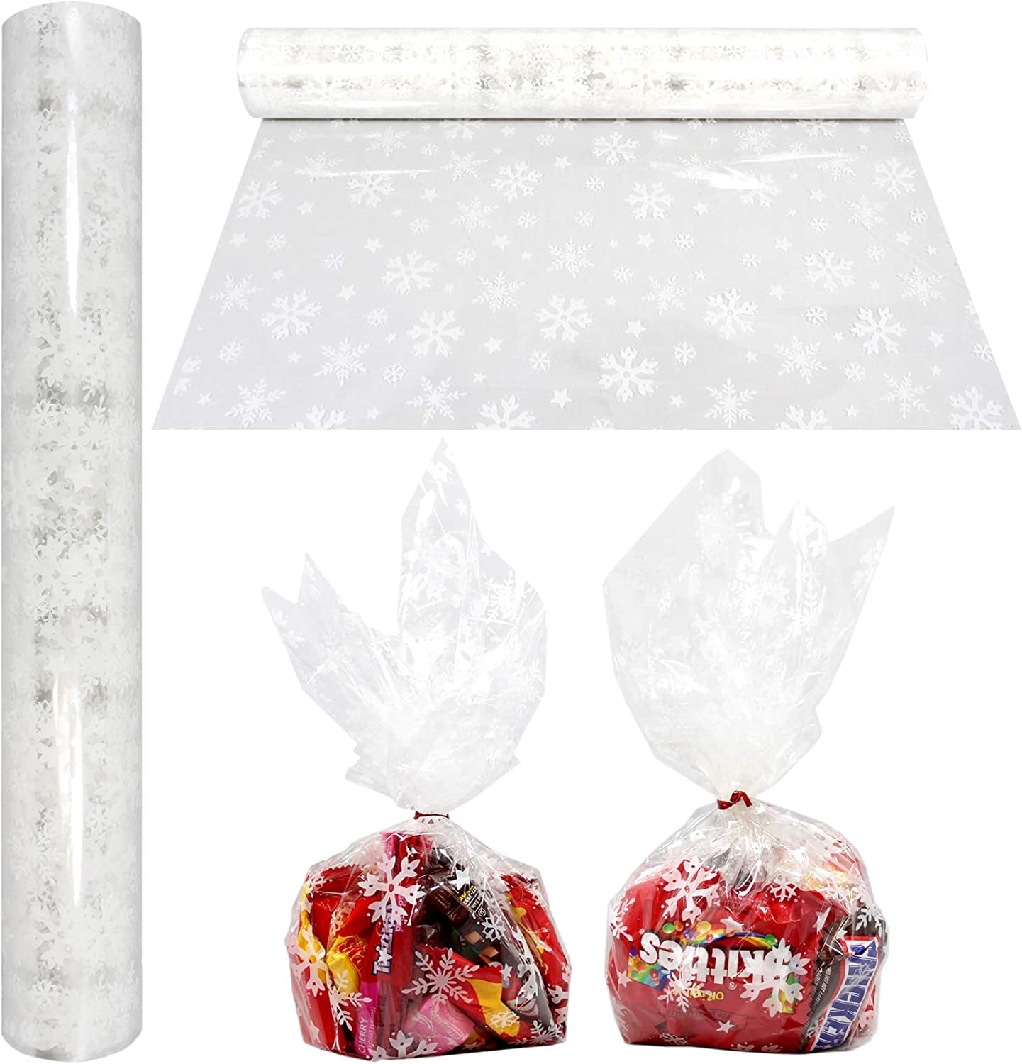 JOYIT 31.5 in X 100 ft Christmas Cellophane Wrap Roll – 3 Mil Thicken Snowflake Clear Cellophane ...