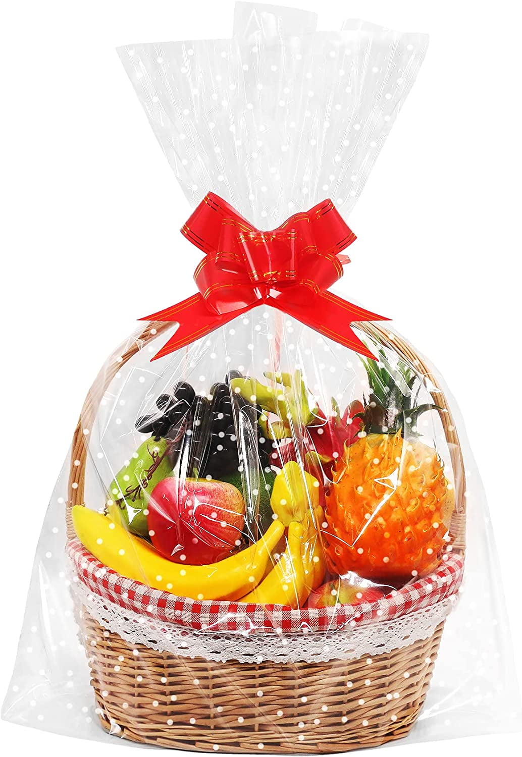 JOYIT Bulk 50 Pcs Clear Cellophane Bags, White Dot Large (18x30 in), 3 ...