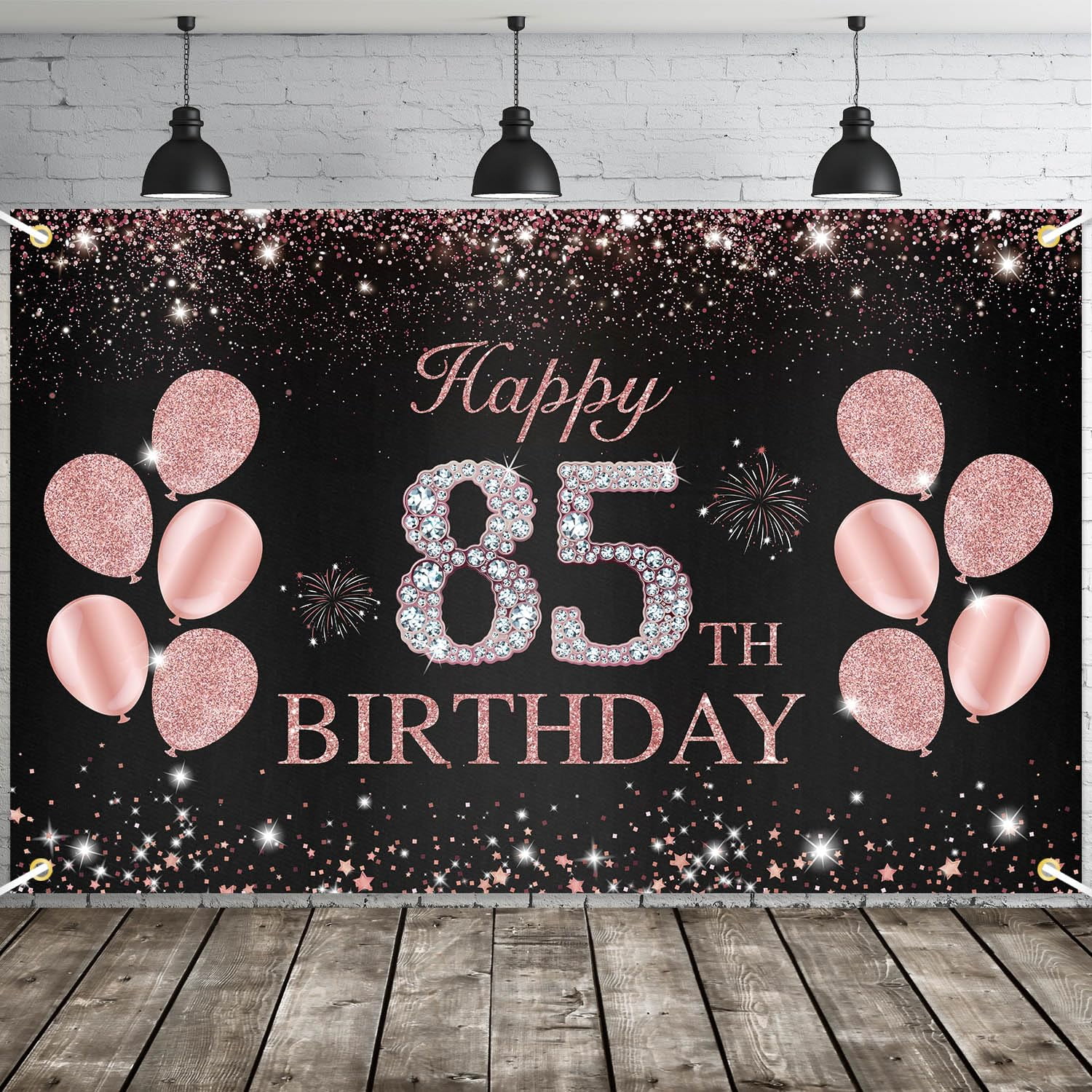 JOYKY Happy 85thUMRT Birthday Banner, Rose Gold 85th Birthday Party ...