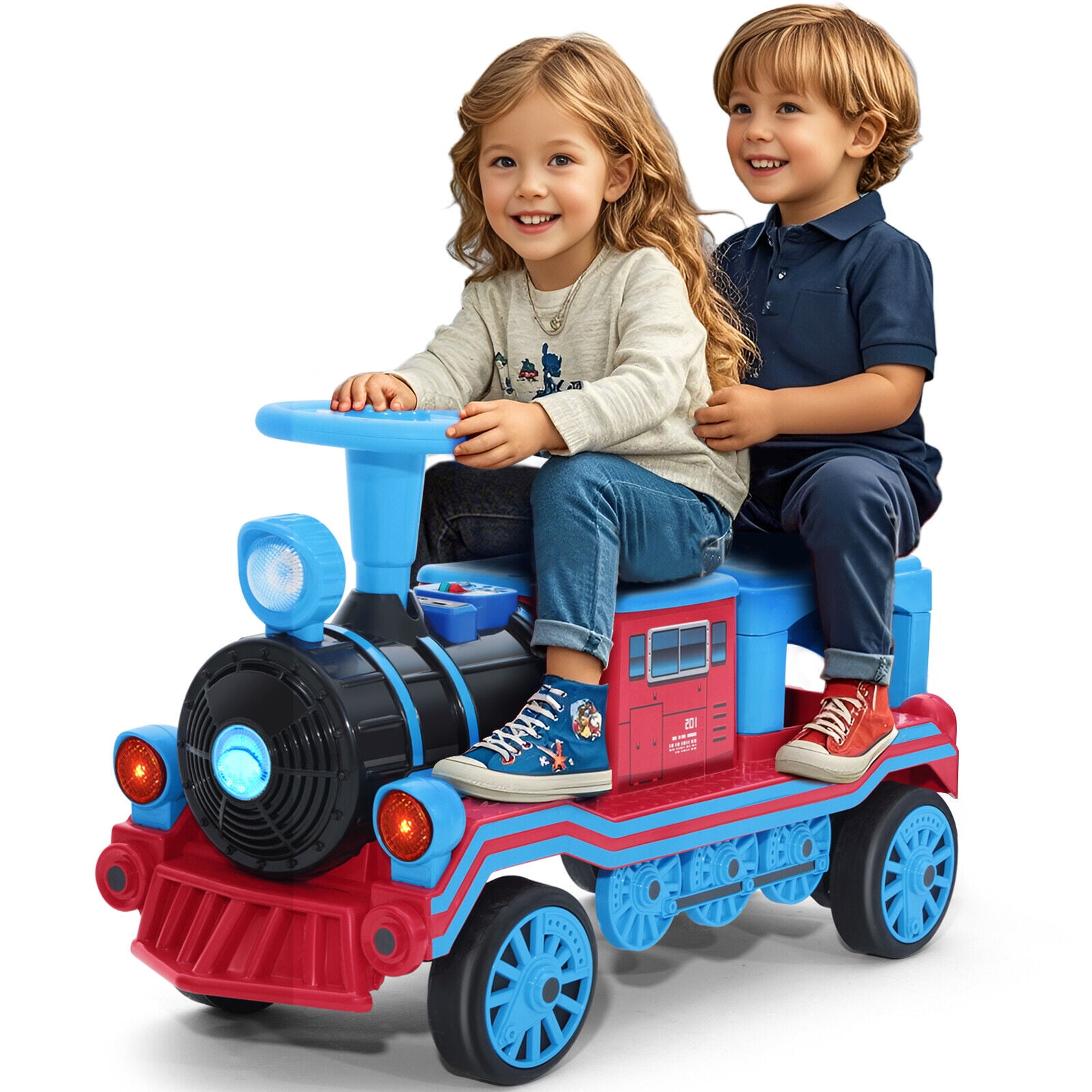 JOYLDIAS 12V 2 Seater Toy Ride on Train with Music, Train Honk, Lights ...