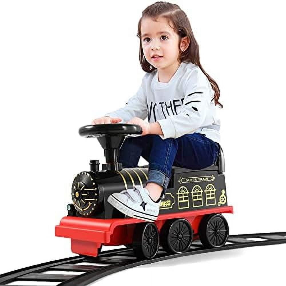 JOYLDIAS 3-in-1 Ride On Train with 16pcs Curved Tracks, 6V Electric ...