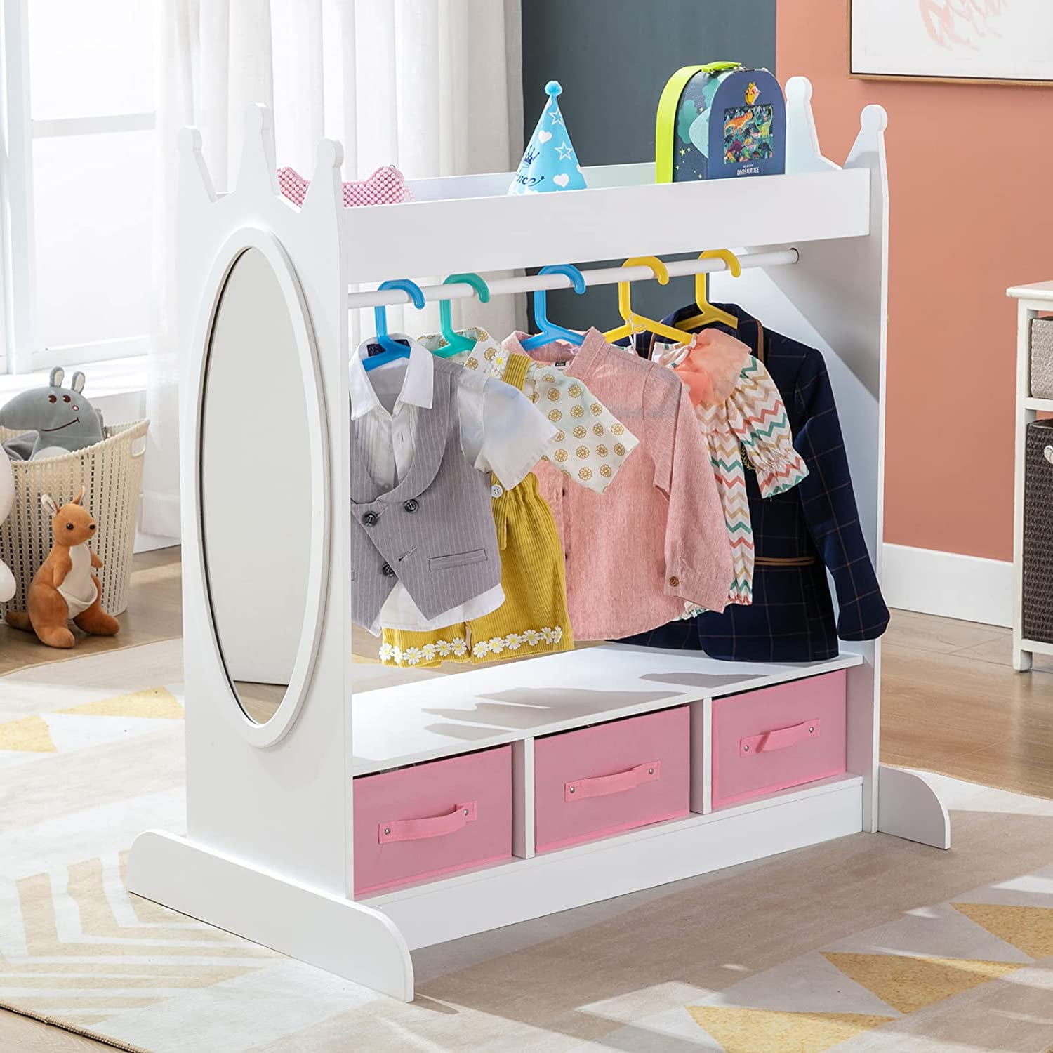 JOYLDIAS Kids Dress Up Storage, Armoire Closet with Mirror, Side Pocket ...