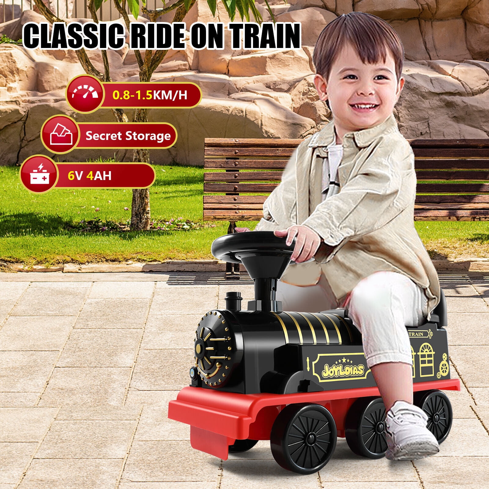 JOYLDIAS Electric 6V Kids Ride on Train Toddlers Age 1-3 Boys Girls w ...