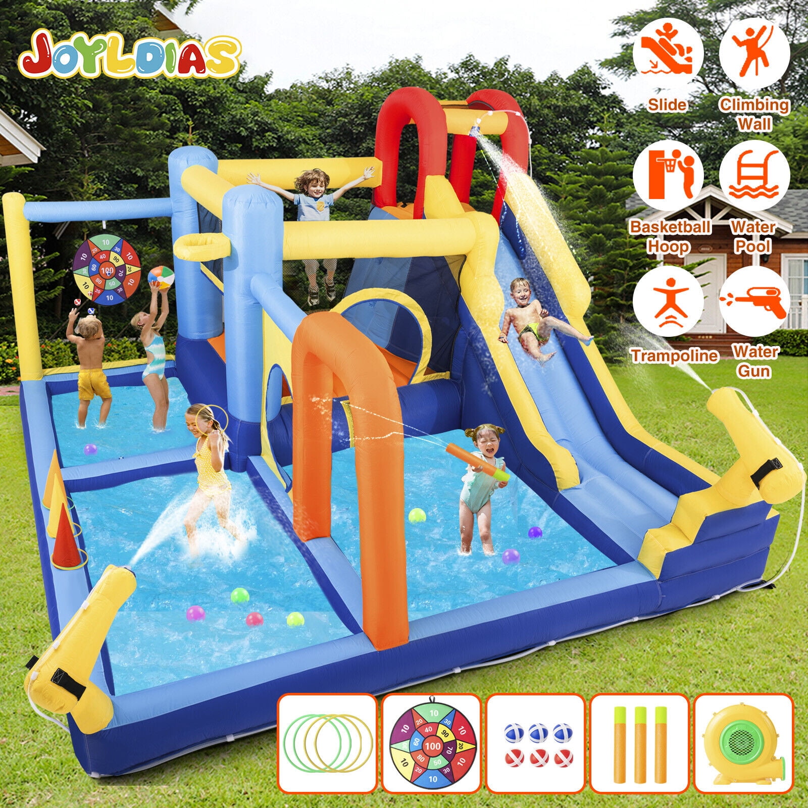 JOYLDIAS Inflatable Water Slide Bouncer Castle Kids Playhouse with ...