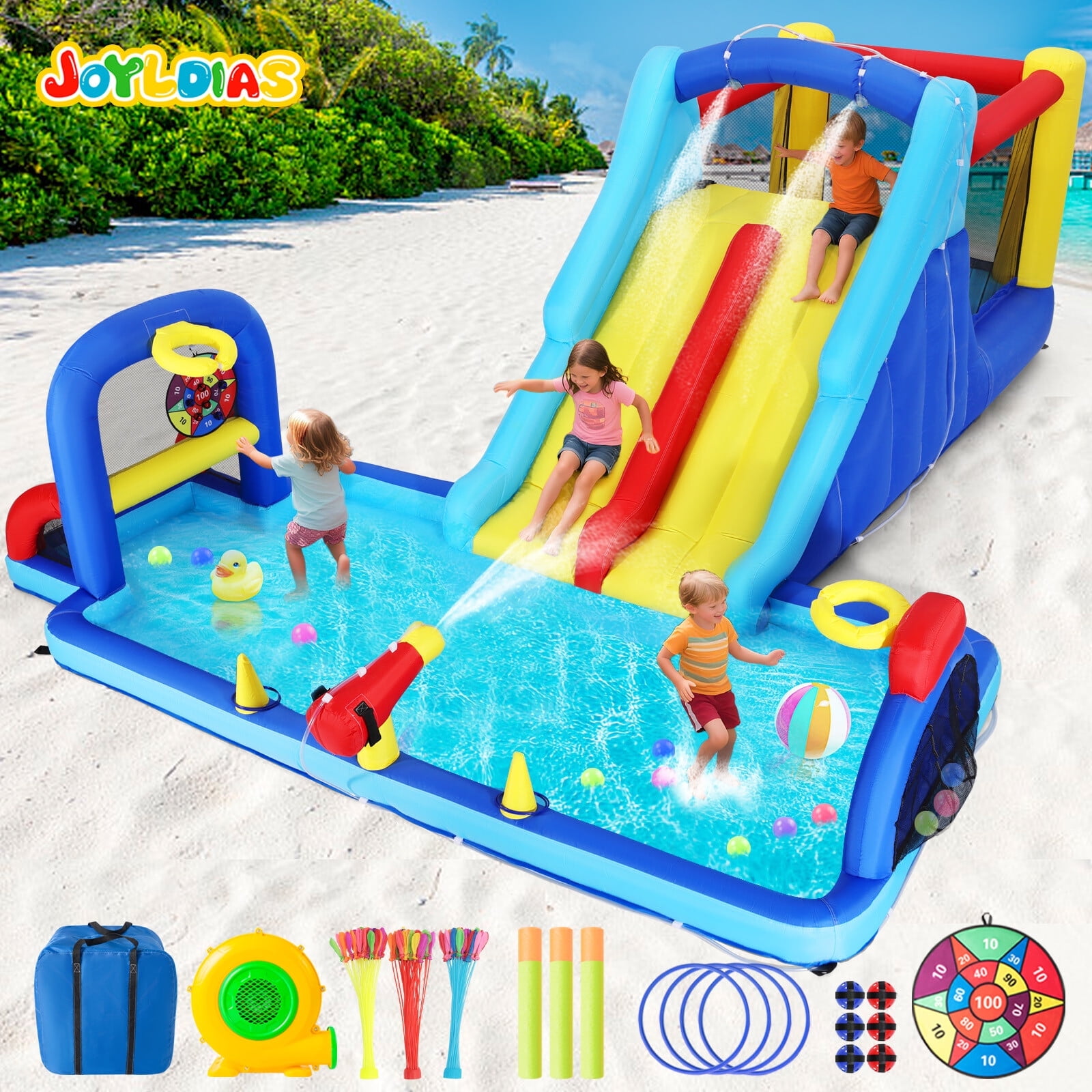 JOYLDIAS Kids Giant Inflatable Double Water Slide Bouncer House w ...