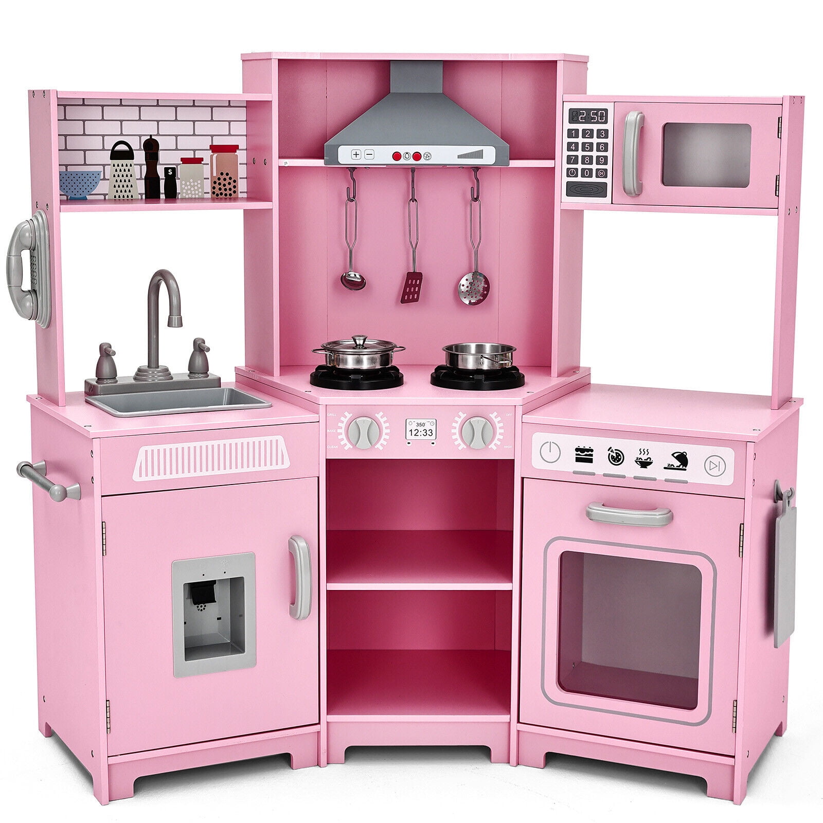 JOYLDIAS Kids Play Kitchen Corner Wooden Pretend Toddler Toys Playset ...