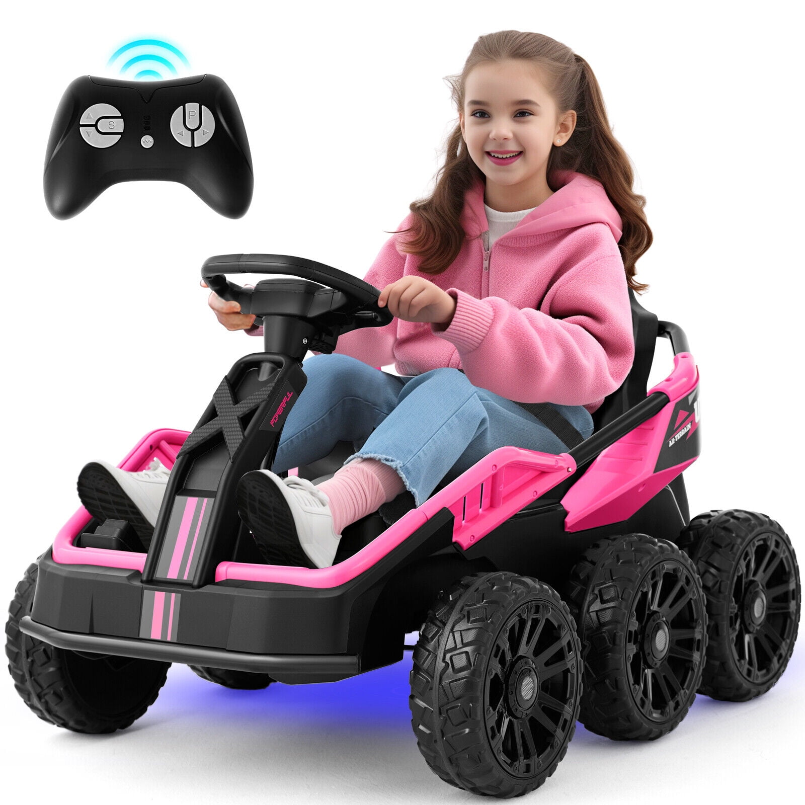 JOYLDIAS Pink 24V Electric 6x6 Kid's Ride On Car 4WD/2WD, LED, MP4 ...