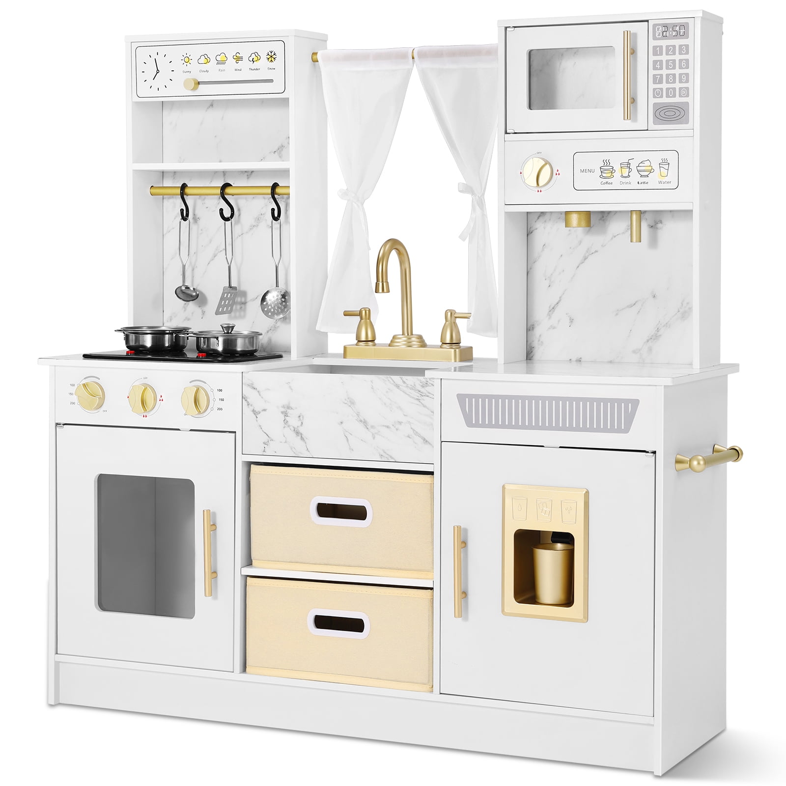 JOYLDIAS Wooden Kids Play Kitchen Playset Chef Pretend Play Set for ...