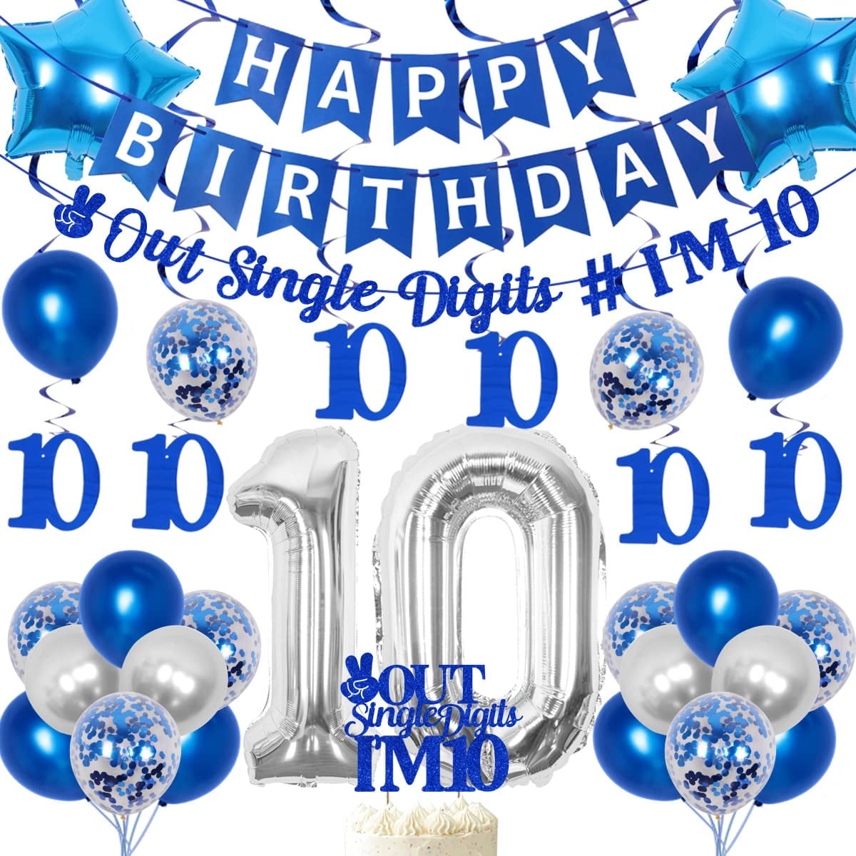 JOYMEMO 10th Birthday Decorations Blue, Peace Out Single Digits Tenth ...