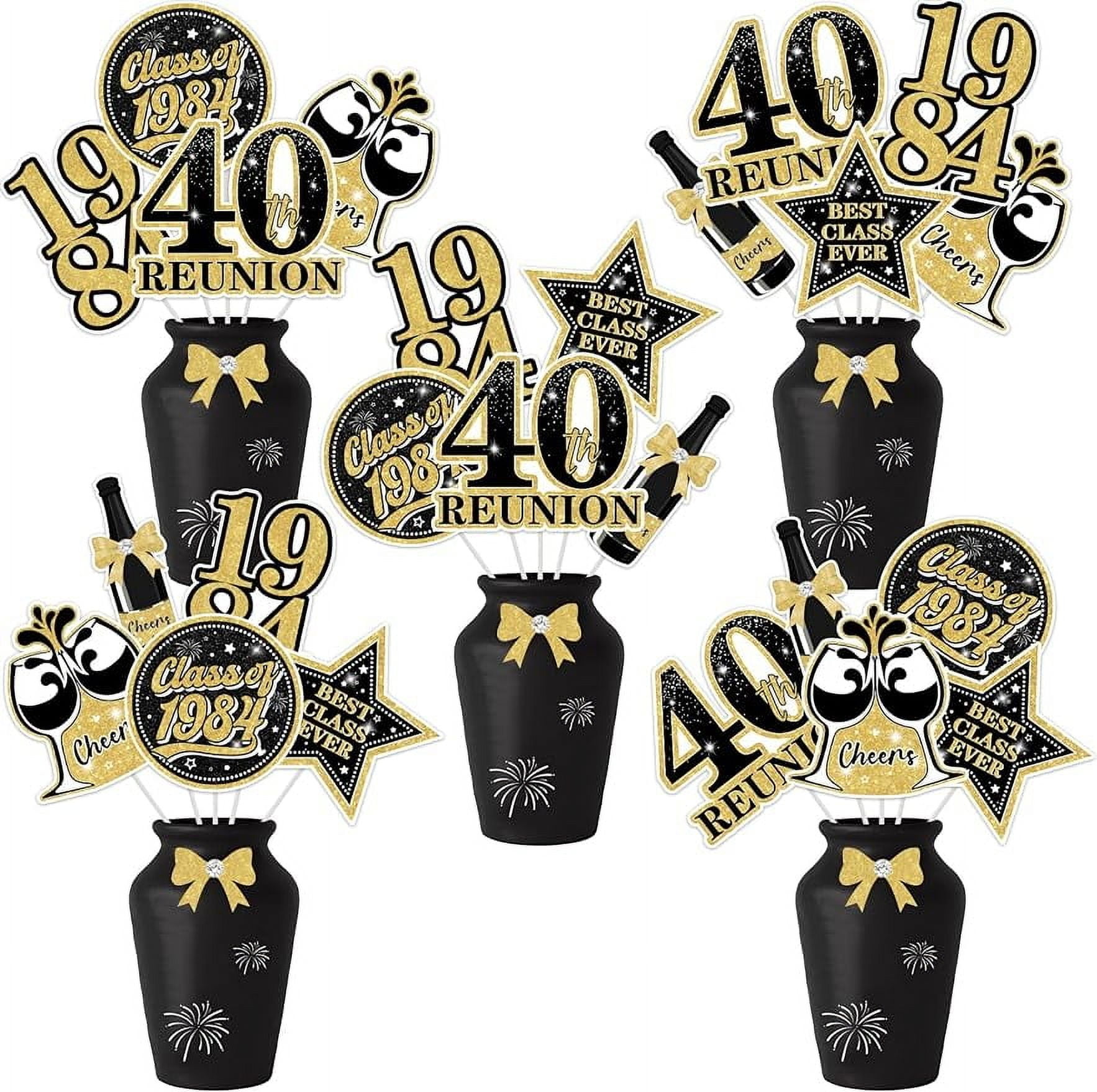 JOYMEMO 24 Pcs 40 Year Class Reunion Centerpiece Sticks - Black and ...
