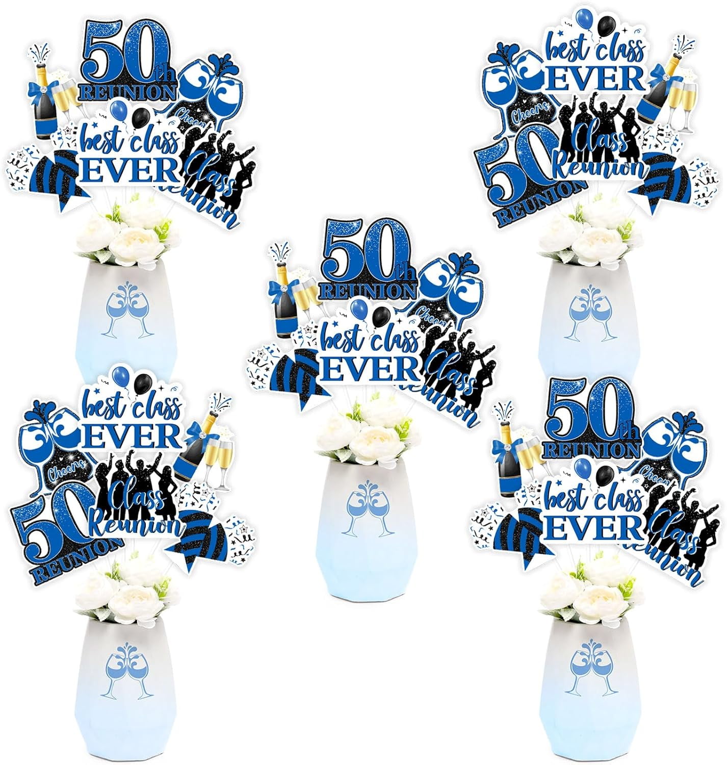 JOYMEMO 24 Pcs 50 Year Class Reunion Centerpiece Sticks Blue and Black ...