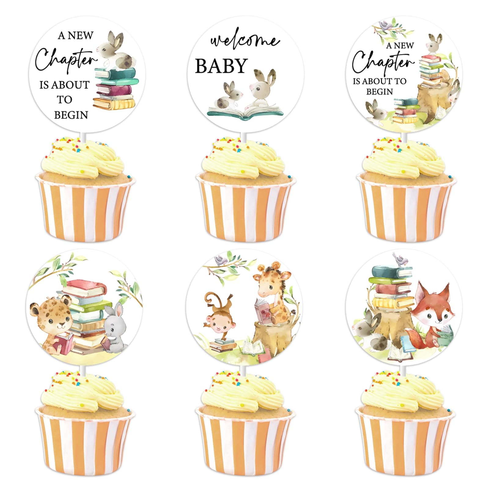 JOYMEMO 24 Pcs SCH4 Storybook Baby Shower Cupcake Toppers for Boy Girl ...