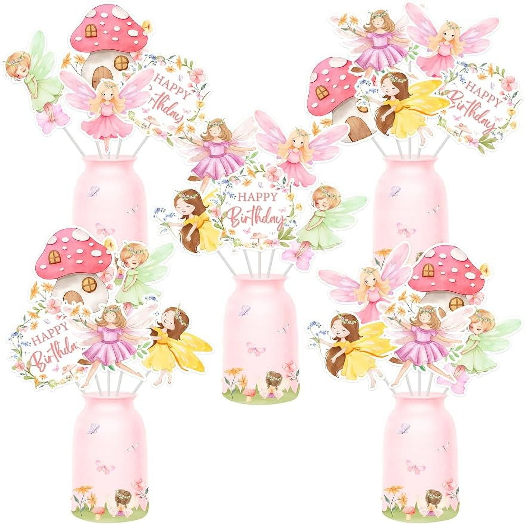 JOYMEMO 24 Pieces Fairy Birthday Centerpiece Sticks - Floral Fairy ...
