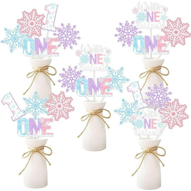 JOYMEMO 24 Pieces Snowflake 1st Birthday Centerpiece Sticks, Winter ...