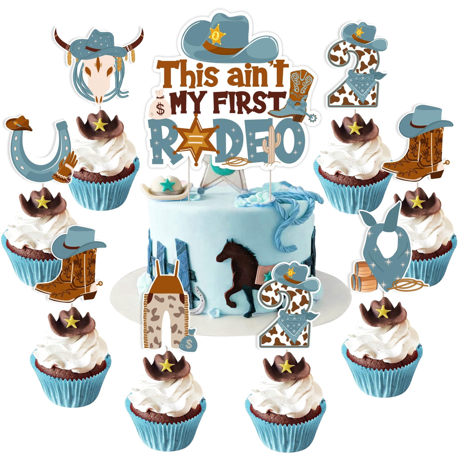 JOYMEMO 25 Pieces My 2nd Rodeo Birthday H2FSDCake for Boy - This Ain't ...