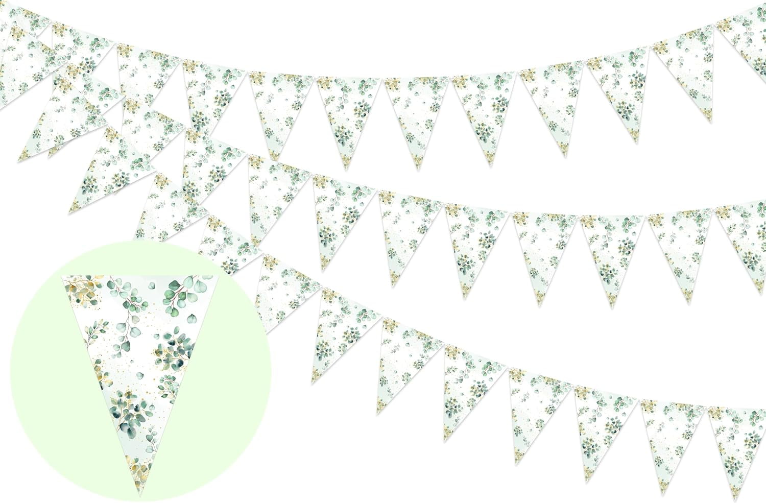 JOYMEMO 3 Pieces Greenery Pennant Banners - Pre-Strung Sage Green ...