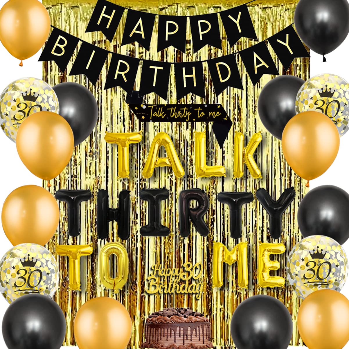 JOYMEMO 30th Birthday Decorations DHF10 -"Talk 30 to Me" Black Gold ...