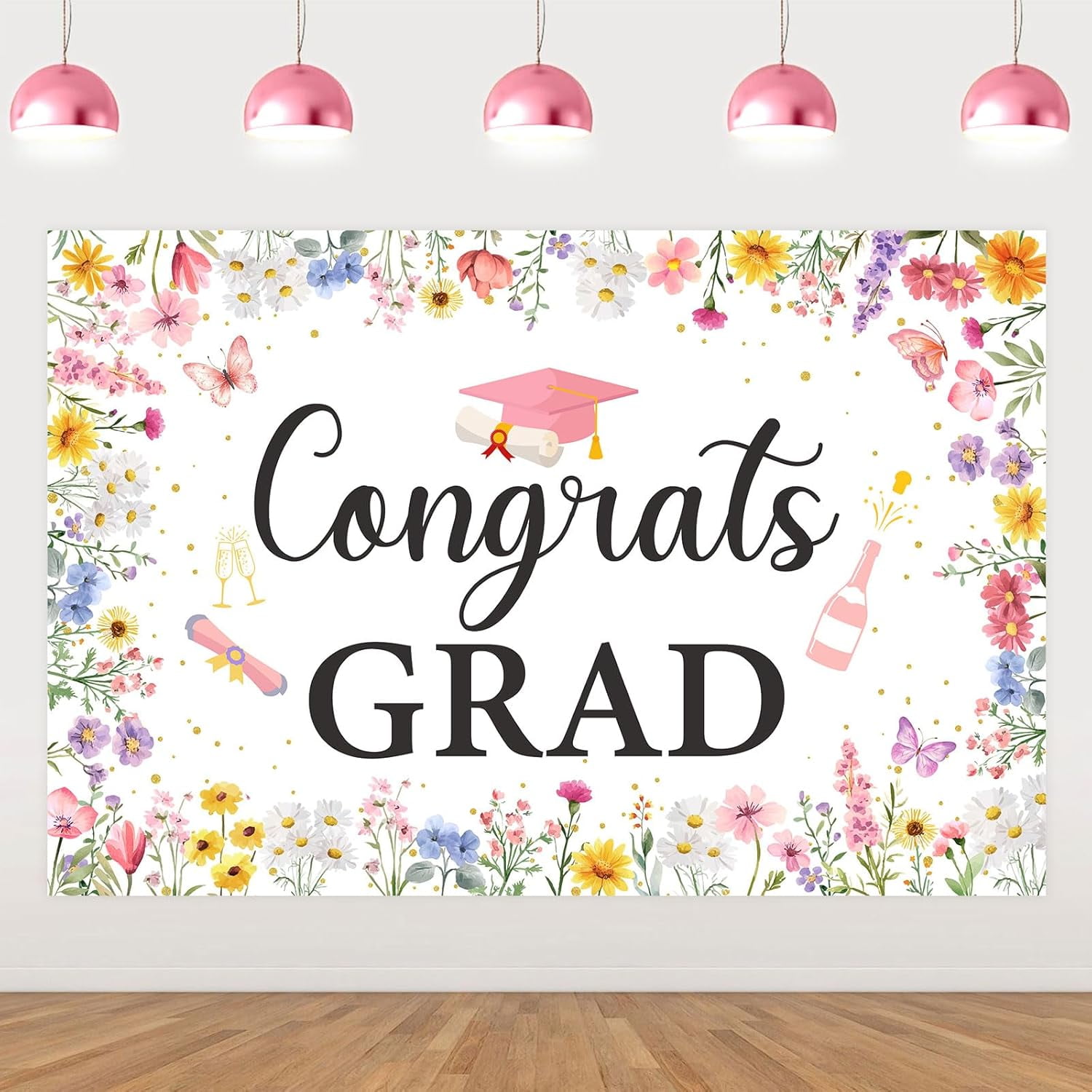 JOYMEMO 5x3ft Wildflower Graduation Theme Backdrop Decoration ...