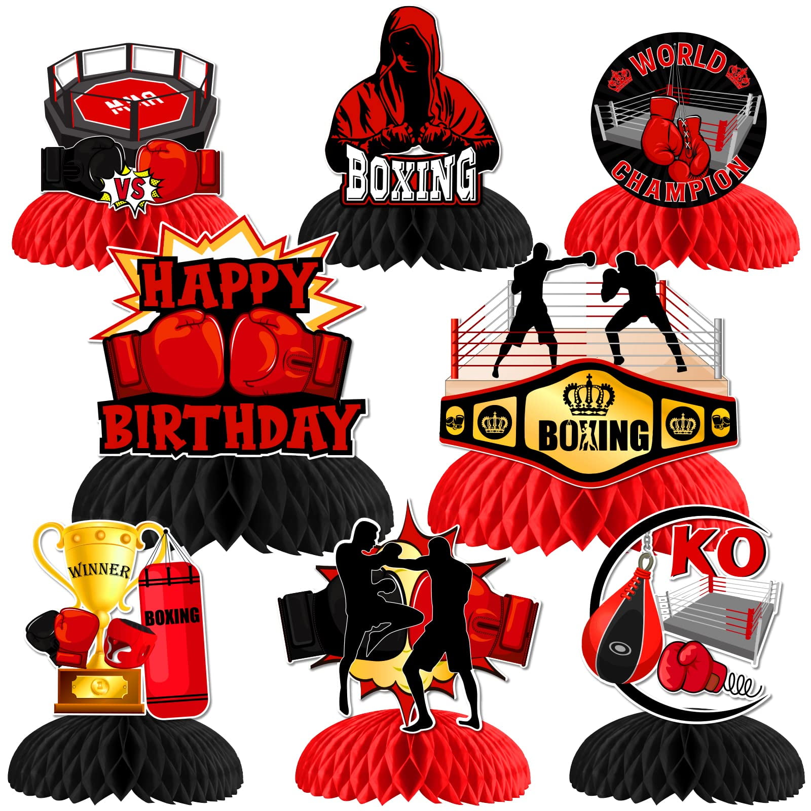 JOYMEMO 8 Pieces Boxing Birthday Honeycomb Centerpieces - Boxing Match ...
