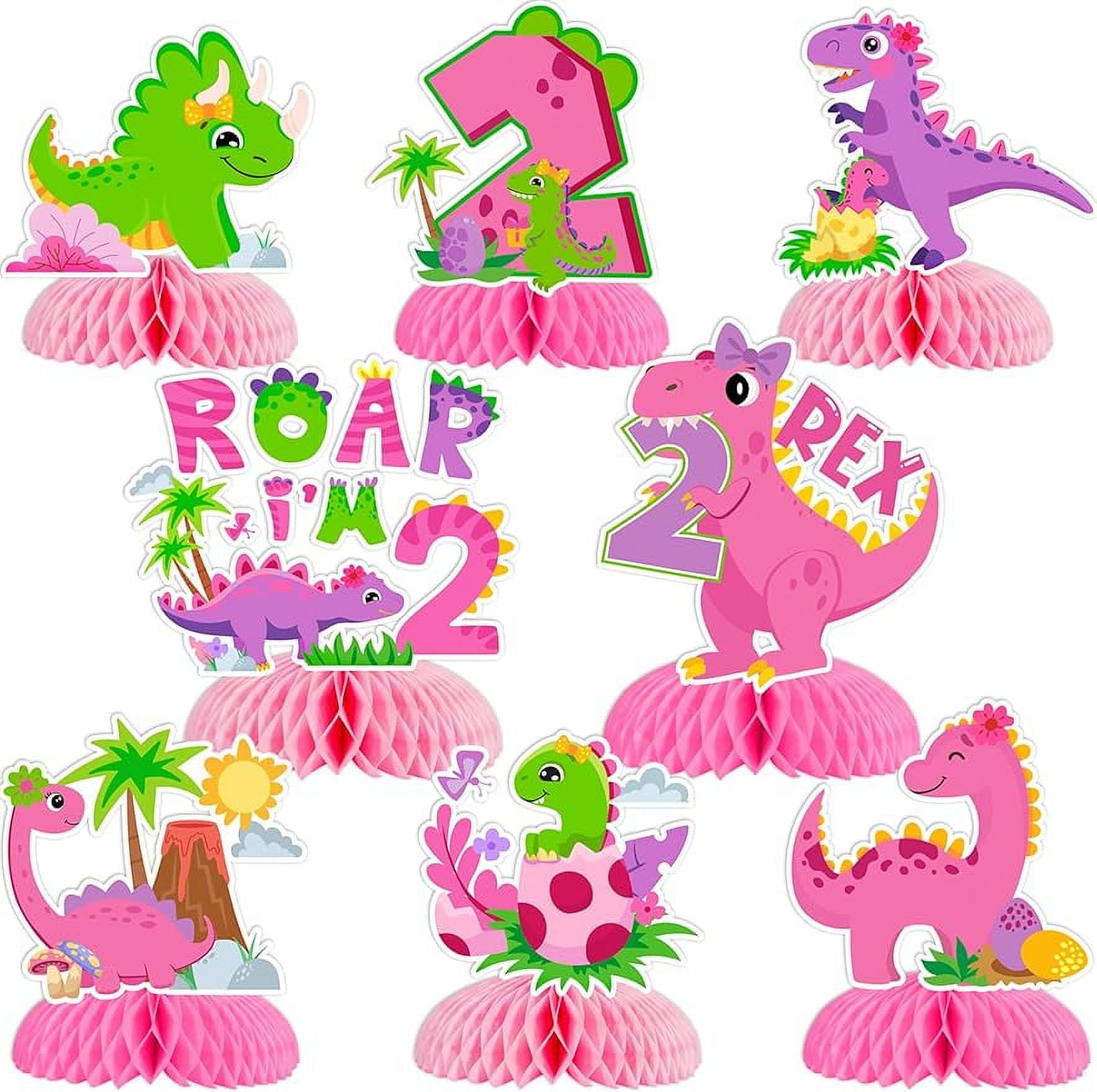 JOYMEMO 8 Pieces Dinosaur 2nd Birthday Honeycomb Centerpieces Pink - Two Rex Birthday ...