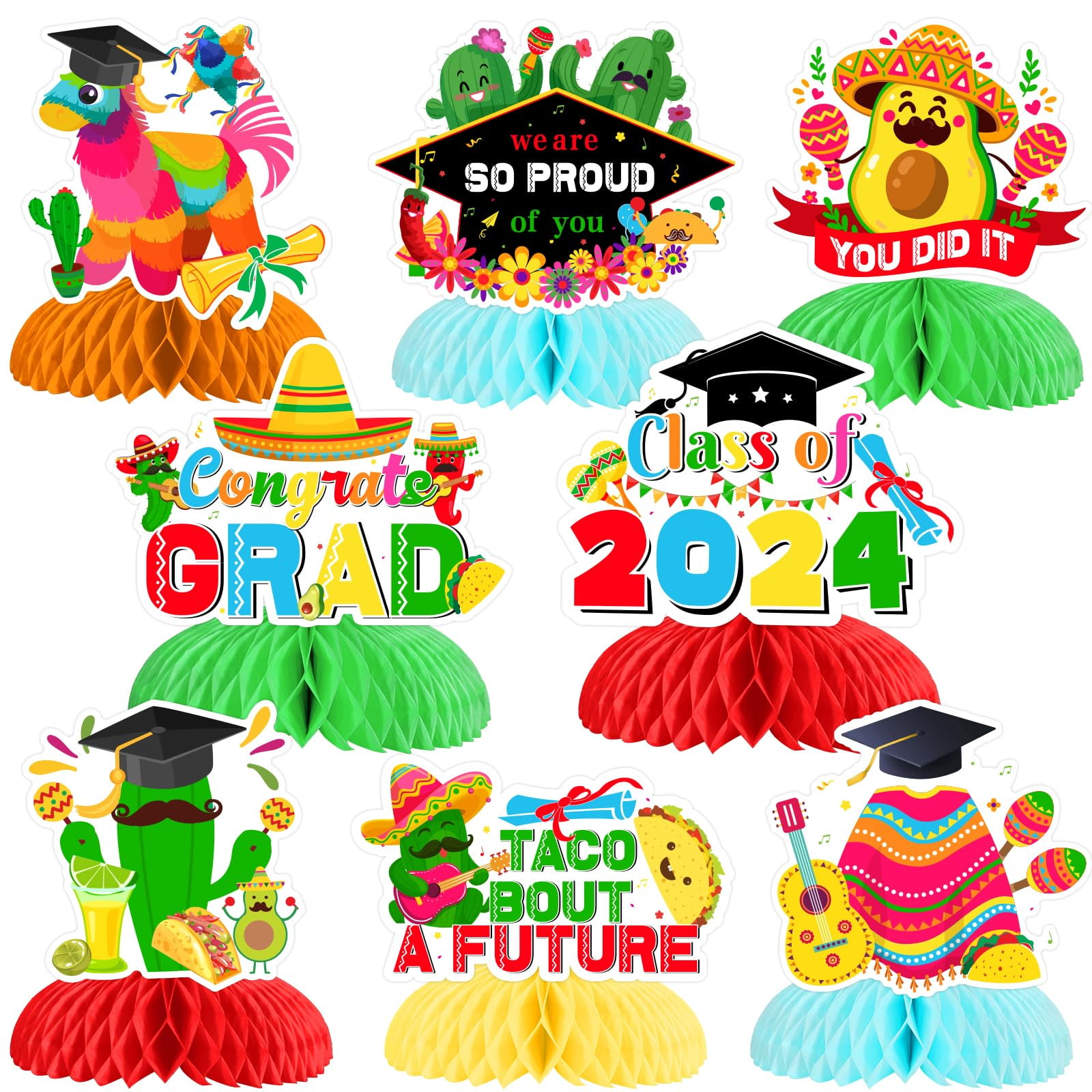 JOYMEMO 8 Pieces Mexican Graduation Honeycomb Centerpieces for Tables ...