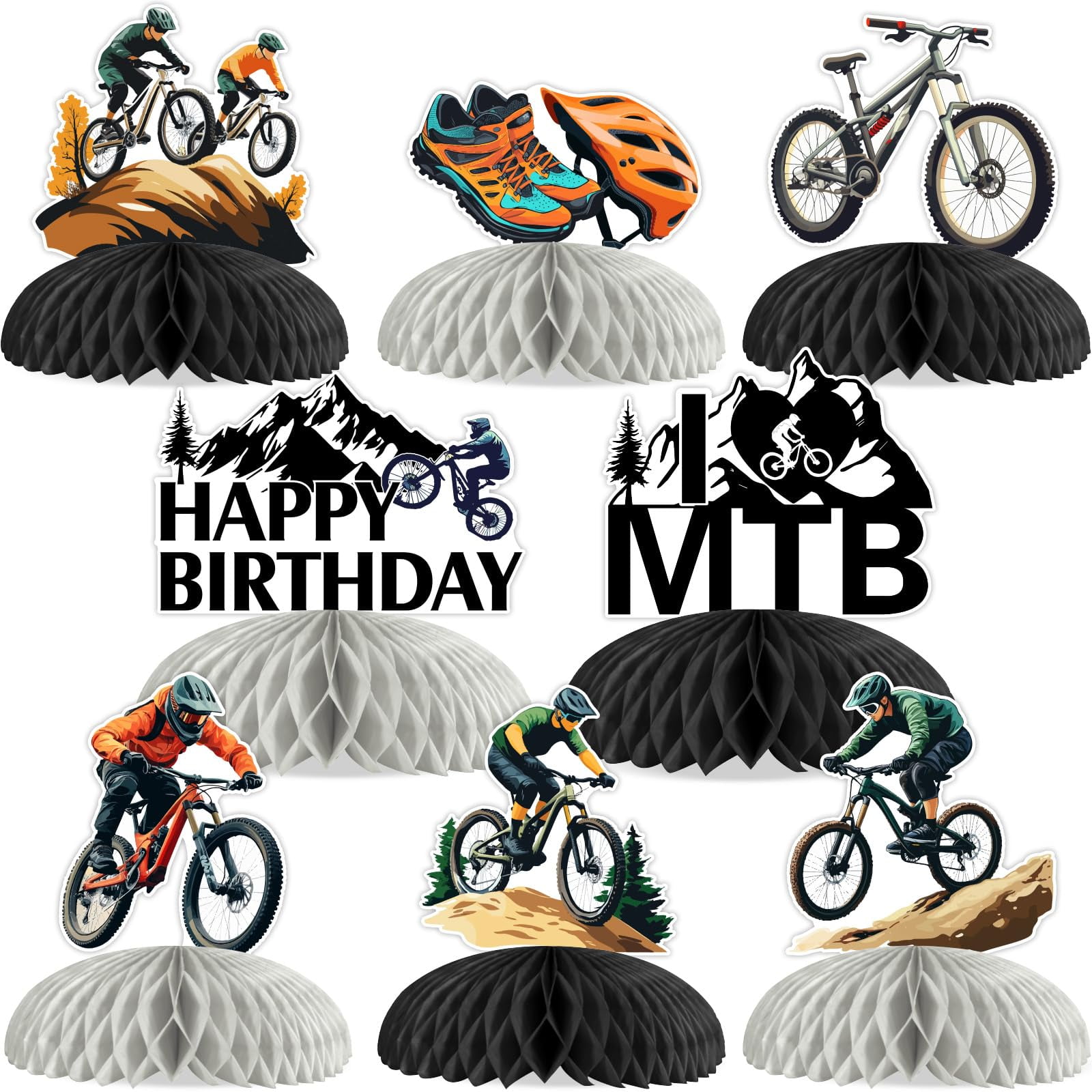 JOYMEMO 8 Pieces Mountain Bike Birthday Honeycomb Centerpieces - BMX ...