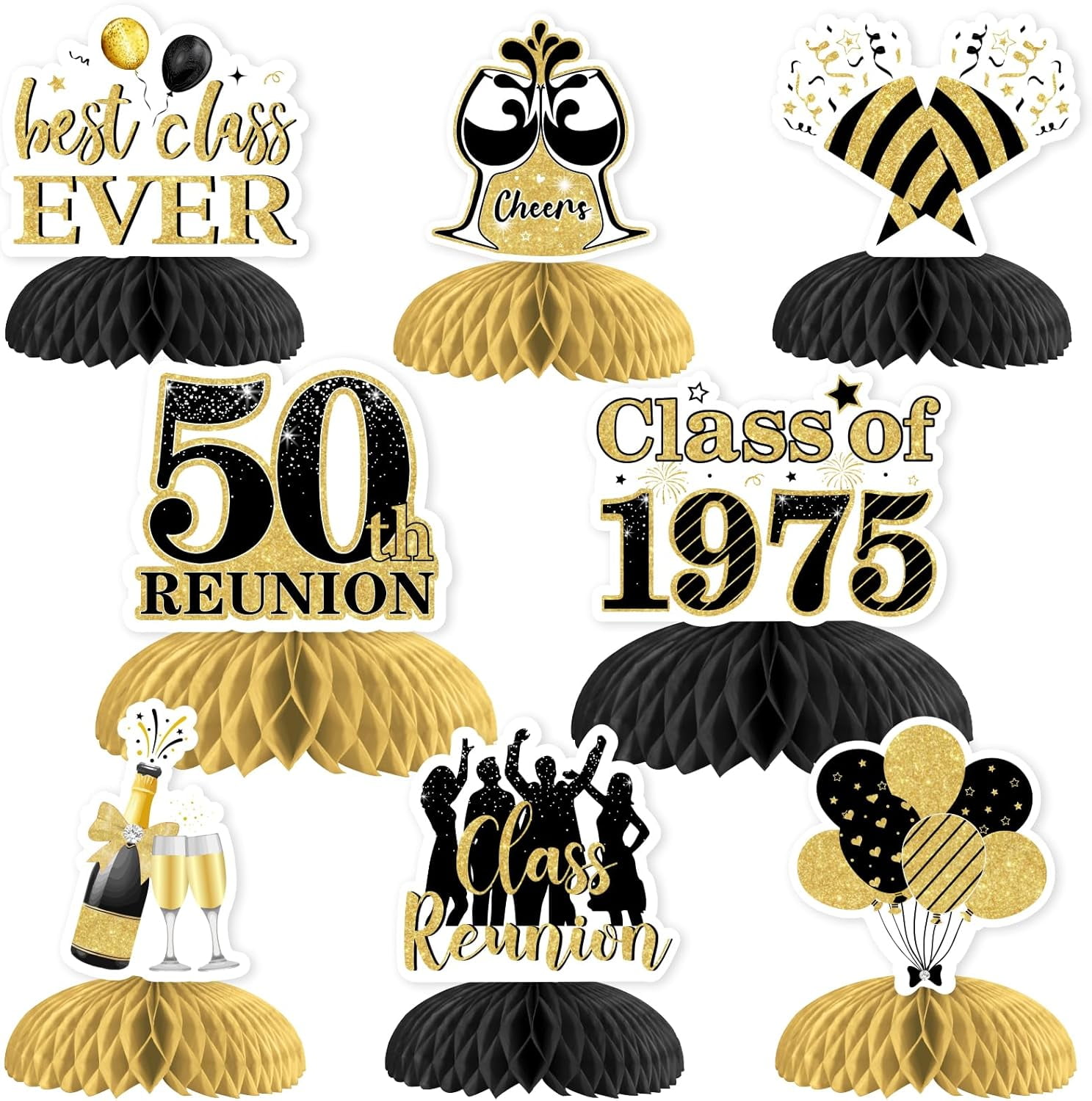 JOYMEMO 8Pcs 50 Year Class Reunion Honeycomb Centerpieces - Black and ...