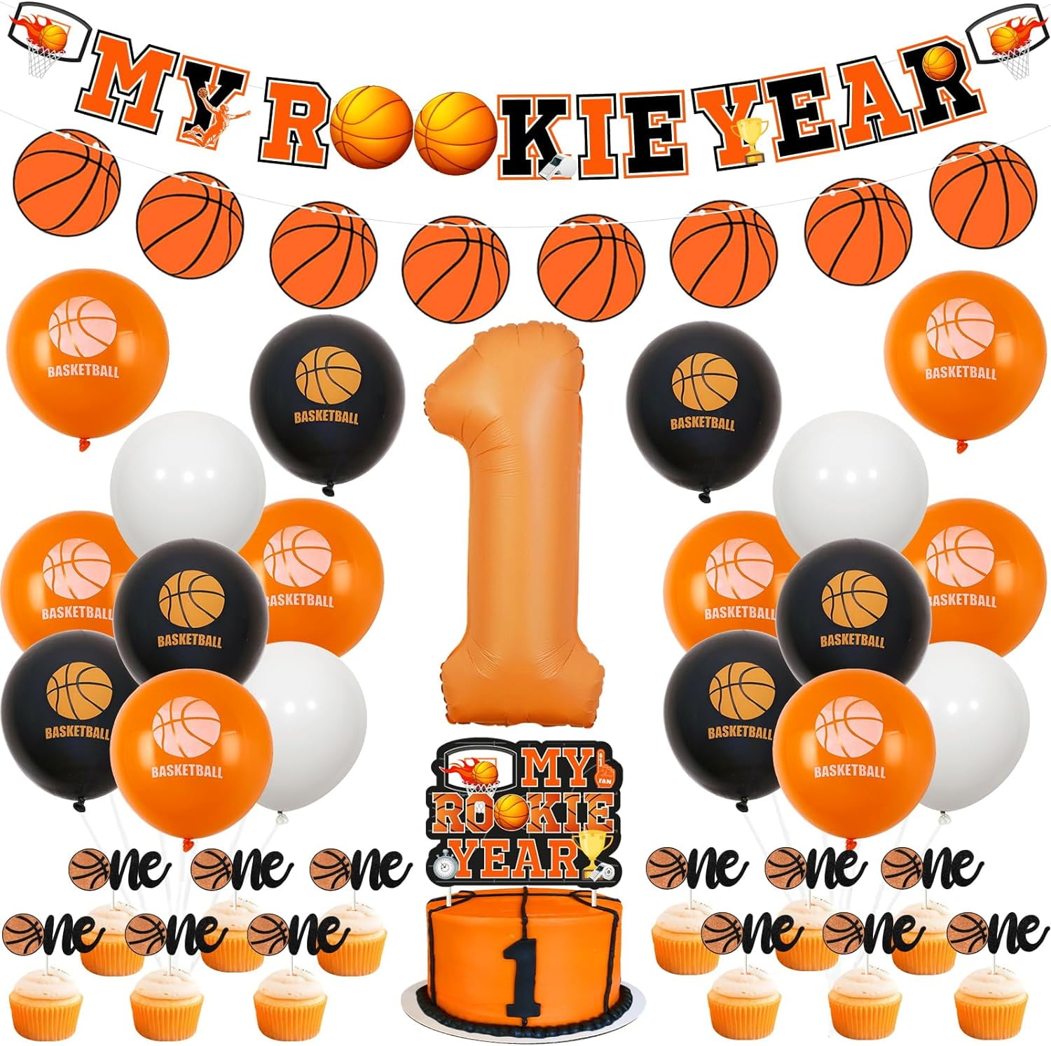 JOYMEMO Basketball 1st Birthday Decorations for Boys - My Rookie Year ...