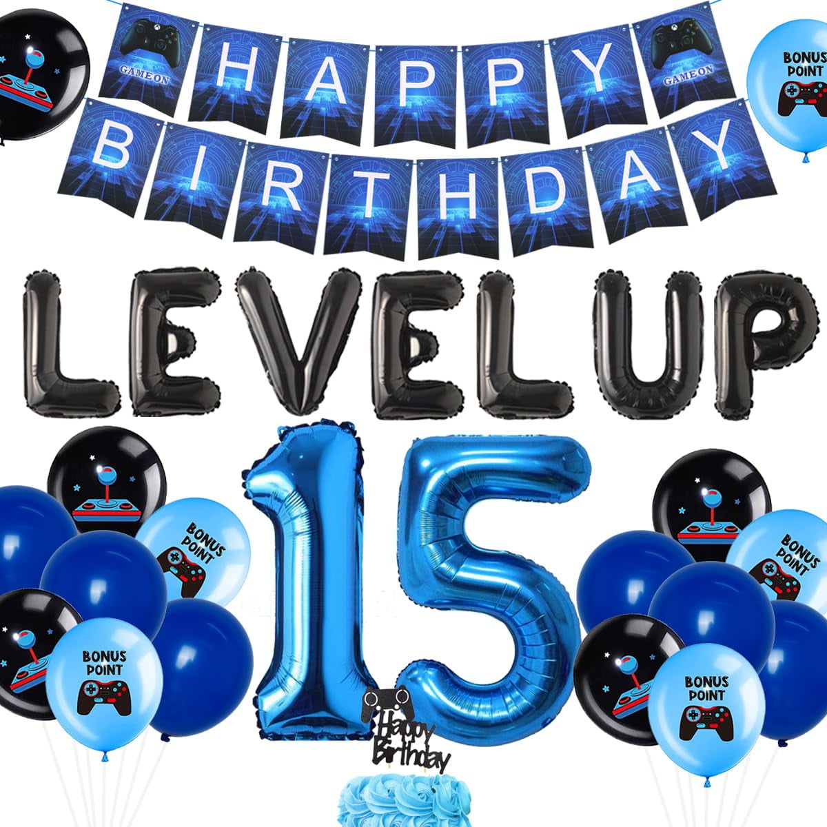JOYMEMO Blue Video Game DHF10 15th Birthday Decorations for Level up ...