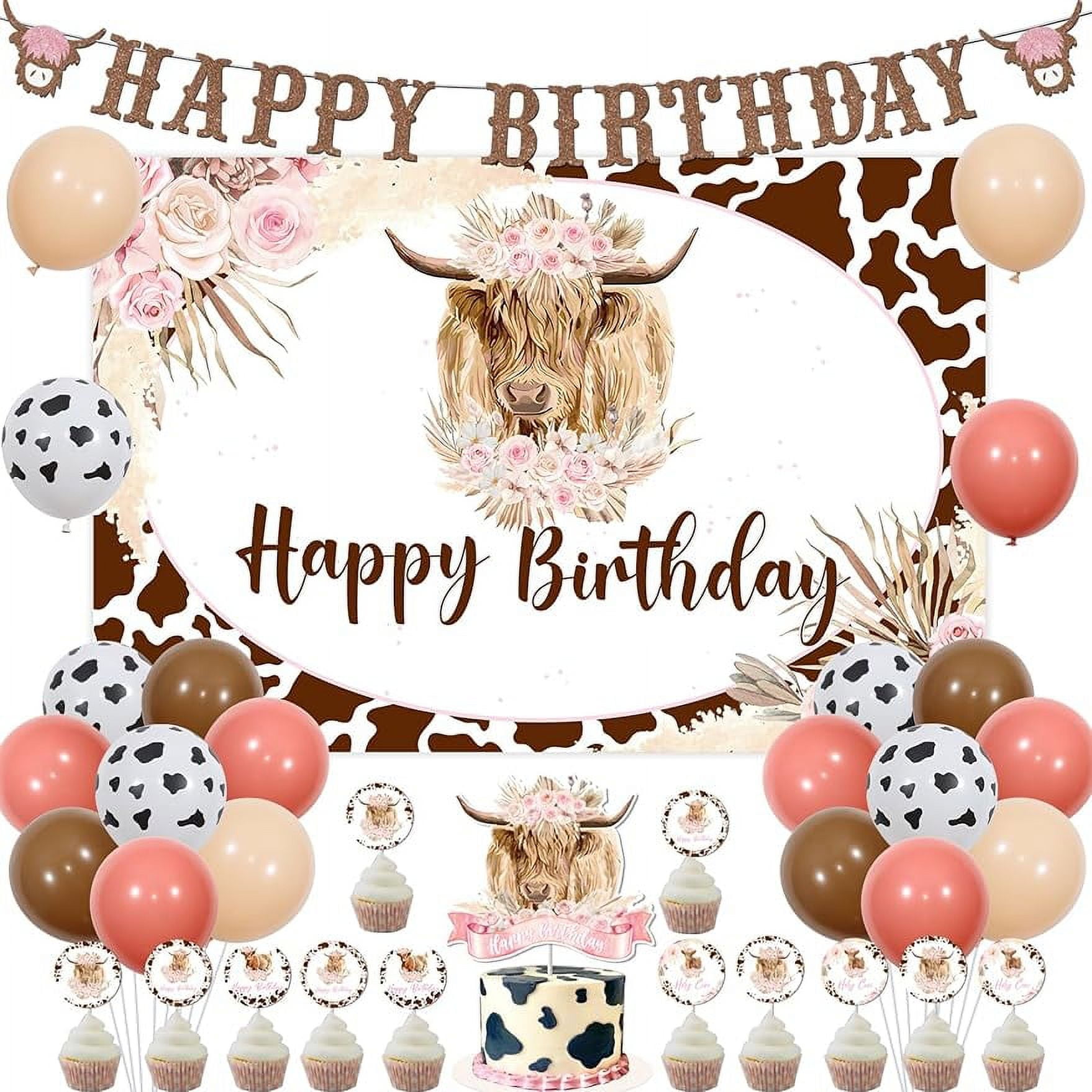JOYMEMO Boho Highland Cow Birthday Decorations Girl, Pink Brown Cow ...