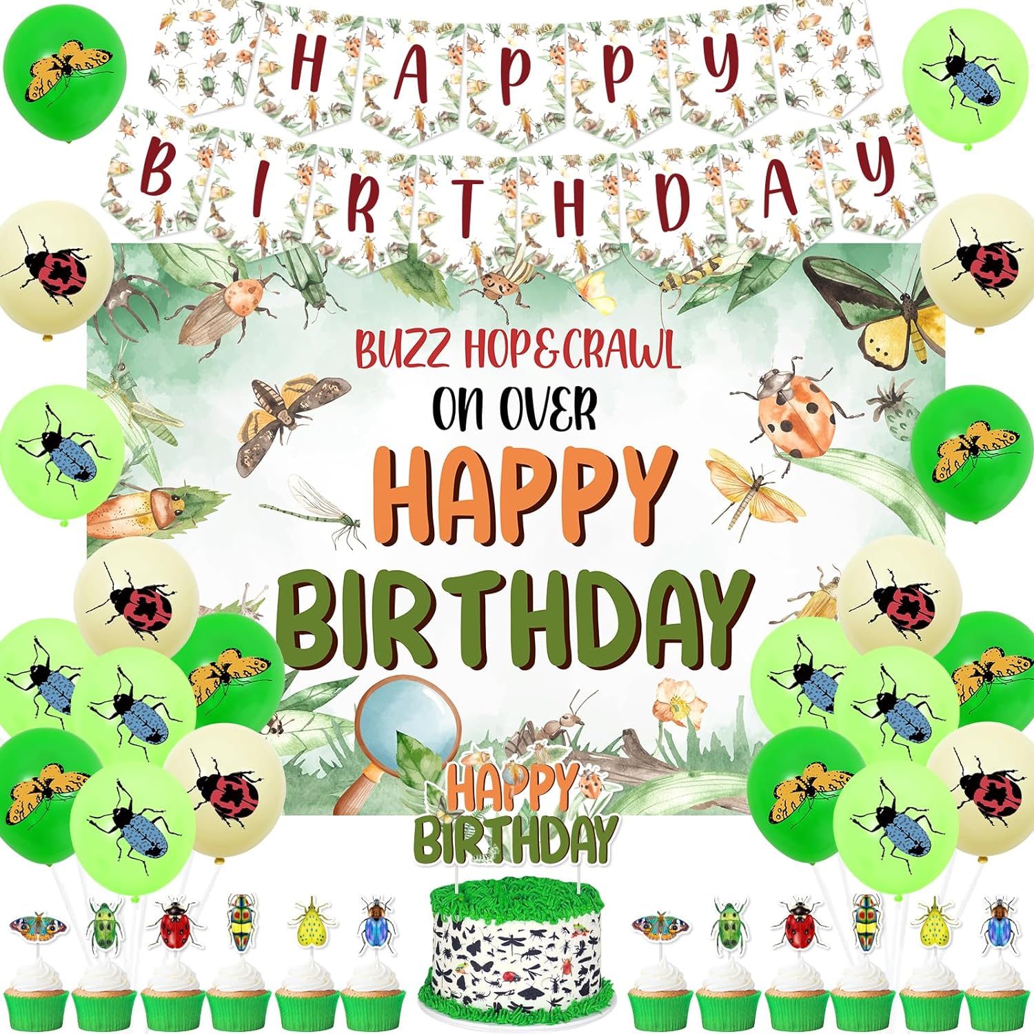 JOYMEMO Bugs Birthday Party Decorations for Boys Girls - Insects Happy ...