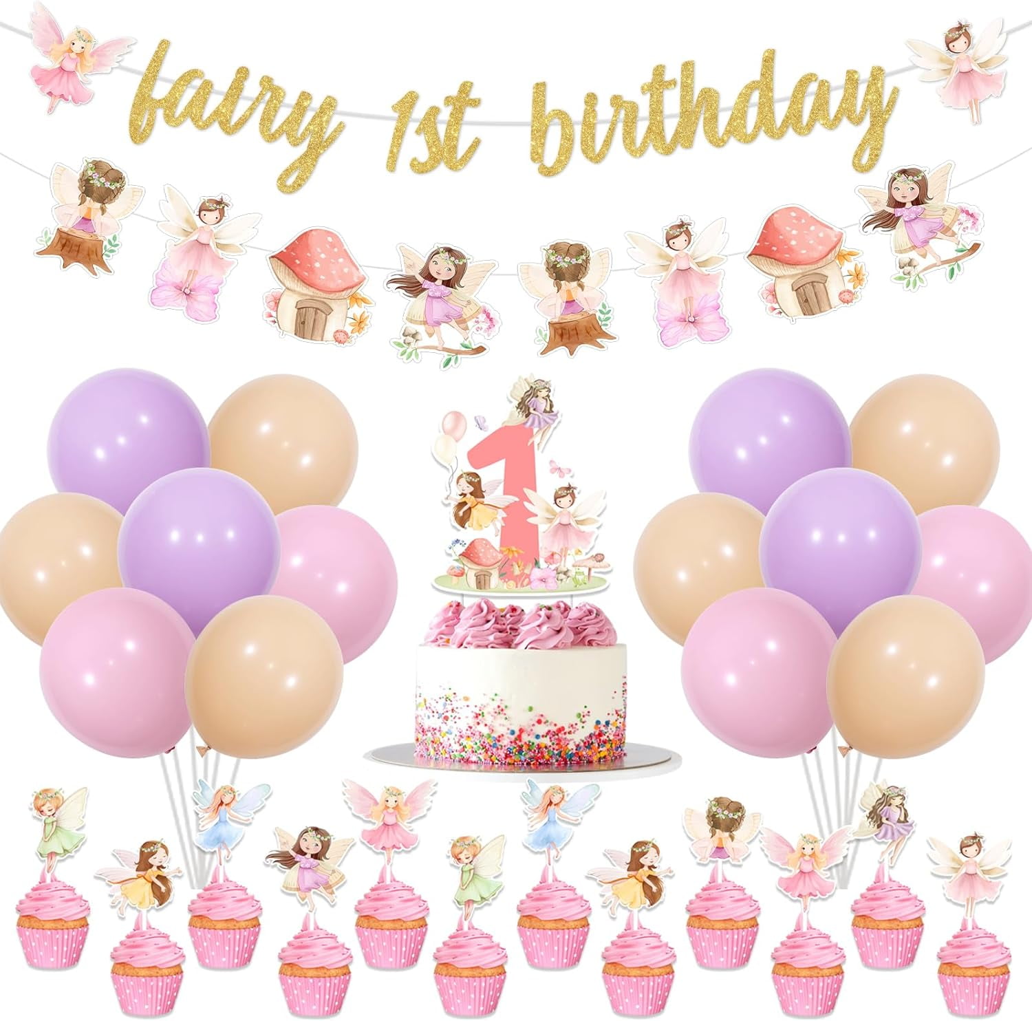 JOYMEMO Fairy 1st Birthday Party Decorations - Fairy 1st Birthday ...