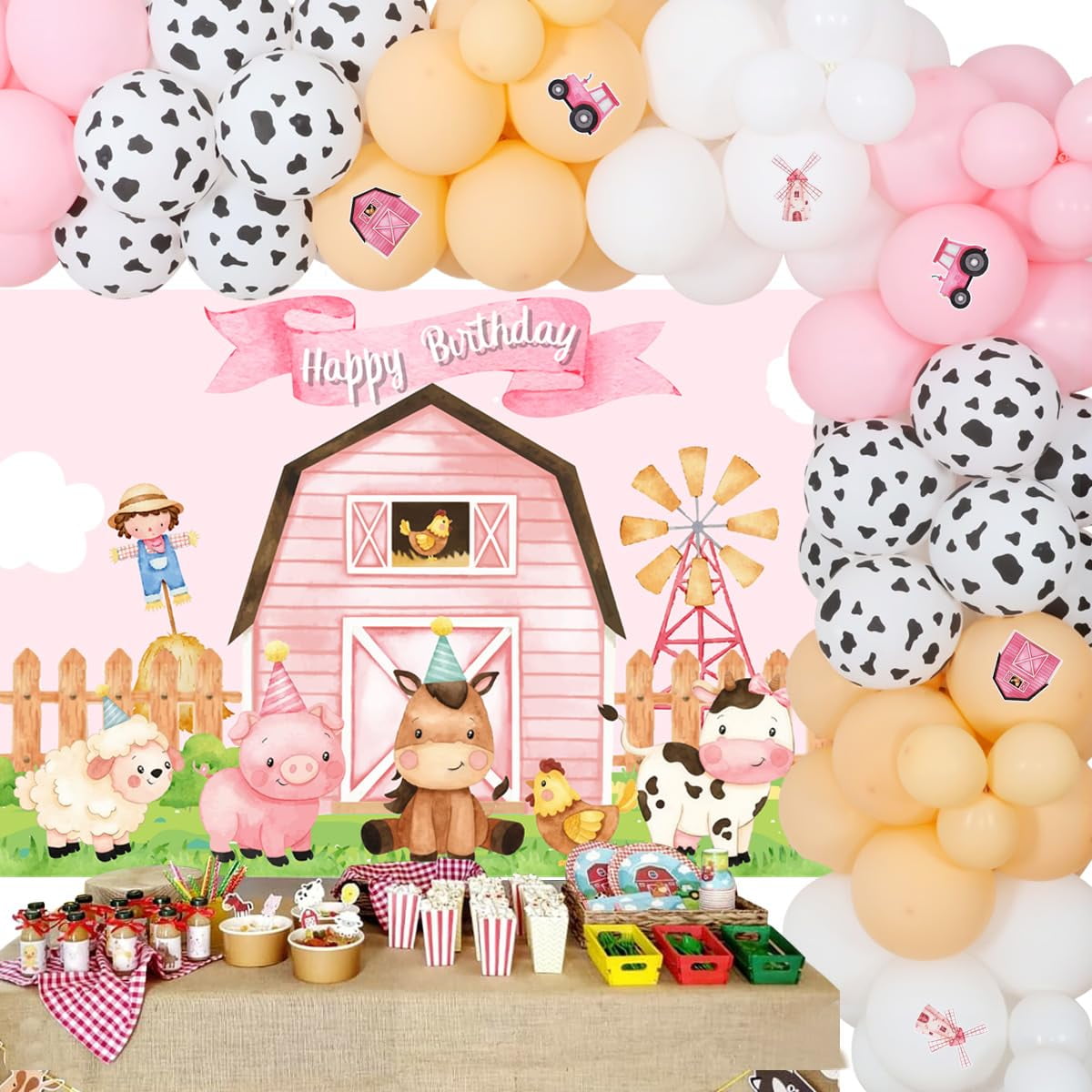 JOYMEMO Farm Animal Birthday Party Decorations for Girls, Cow Print ...