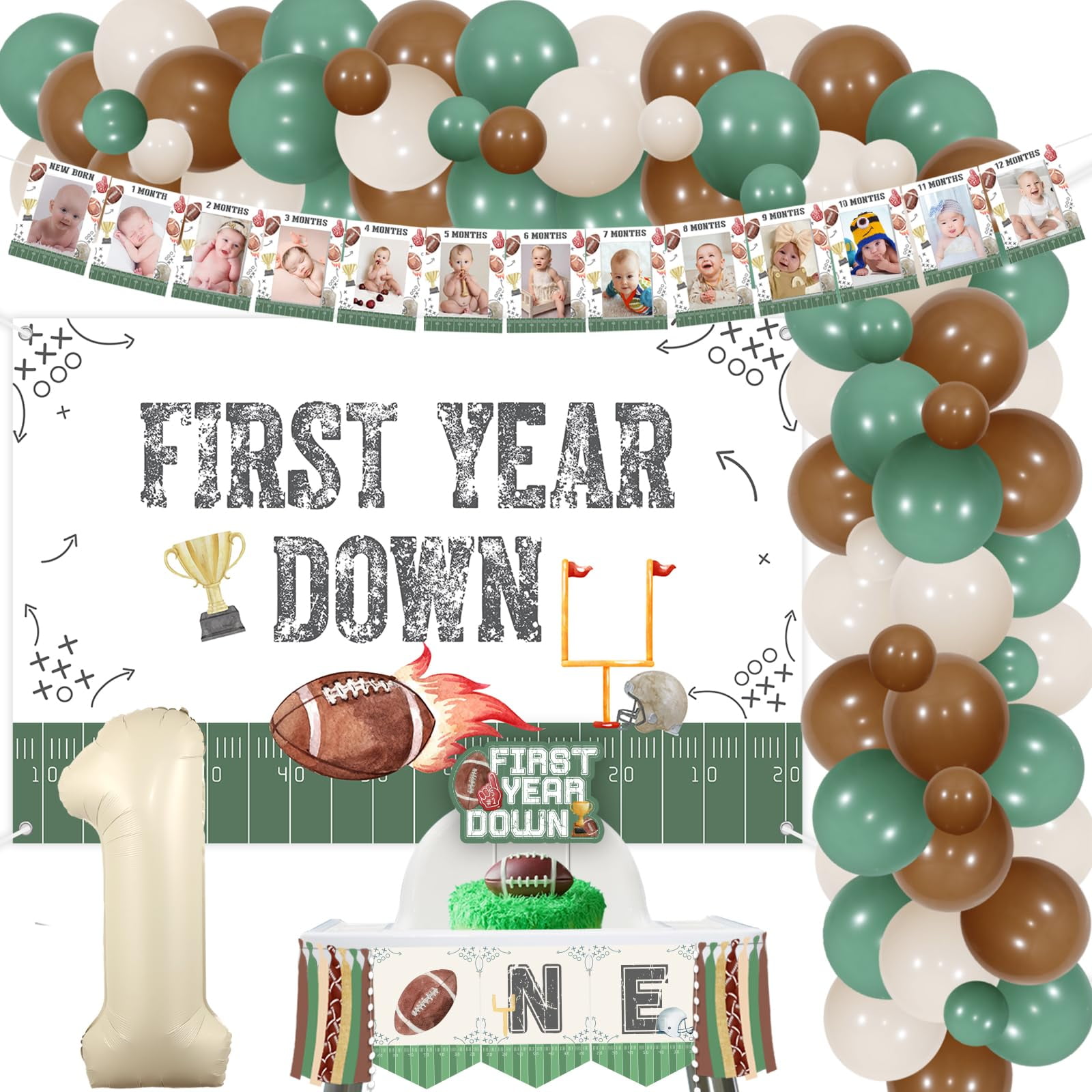 JOYMEMO First Year Down Birthday Decorations FSH1 - Football Balloon ...