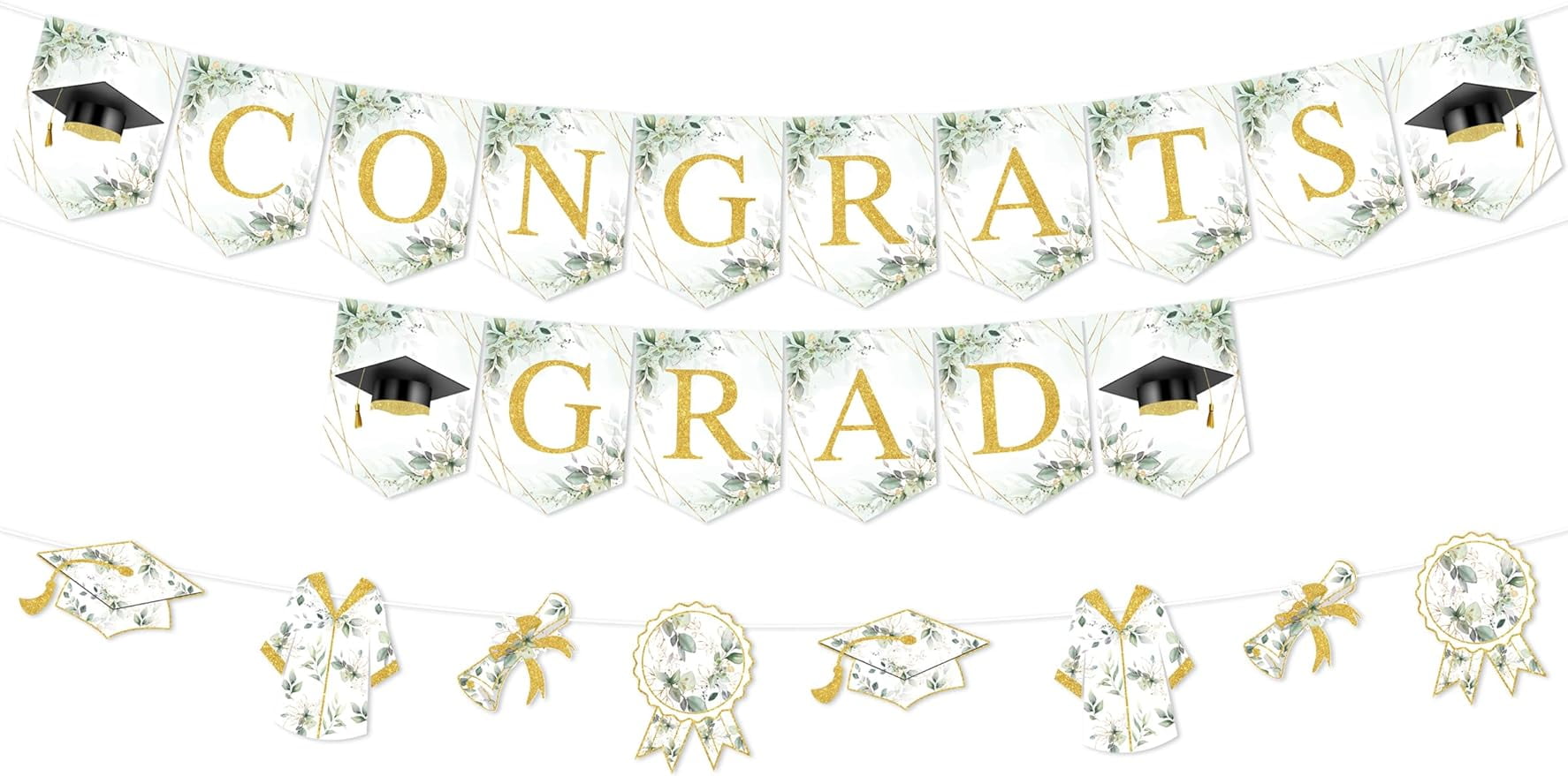 JOYMEMO Greenery Congrats Grad Banner with Garland - Sage Green ...