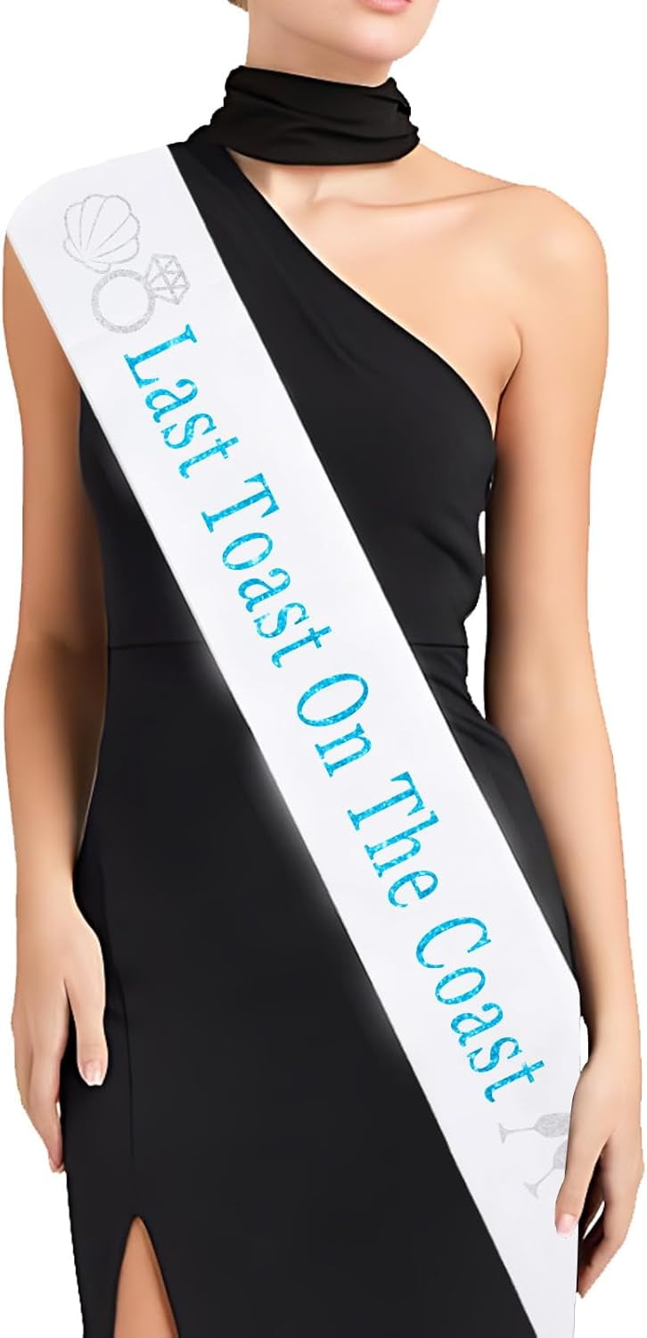 JOYMEMO Last Toast on the Coast Sash, White Champagne Sea Shell Sash ...