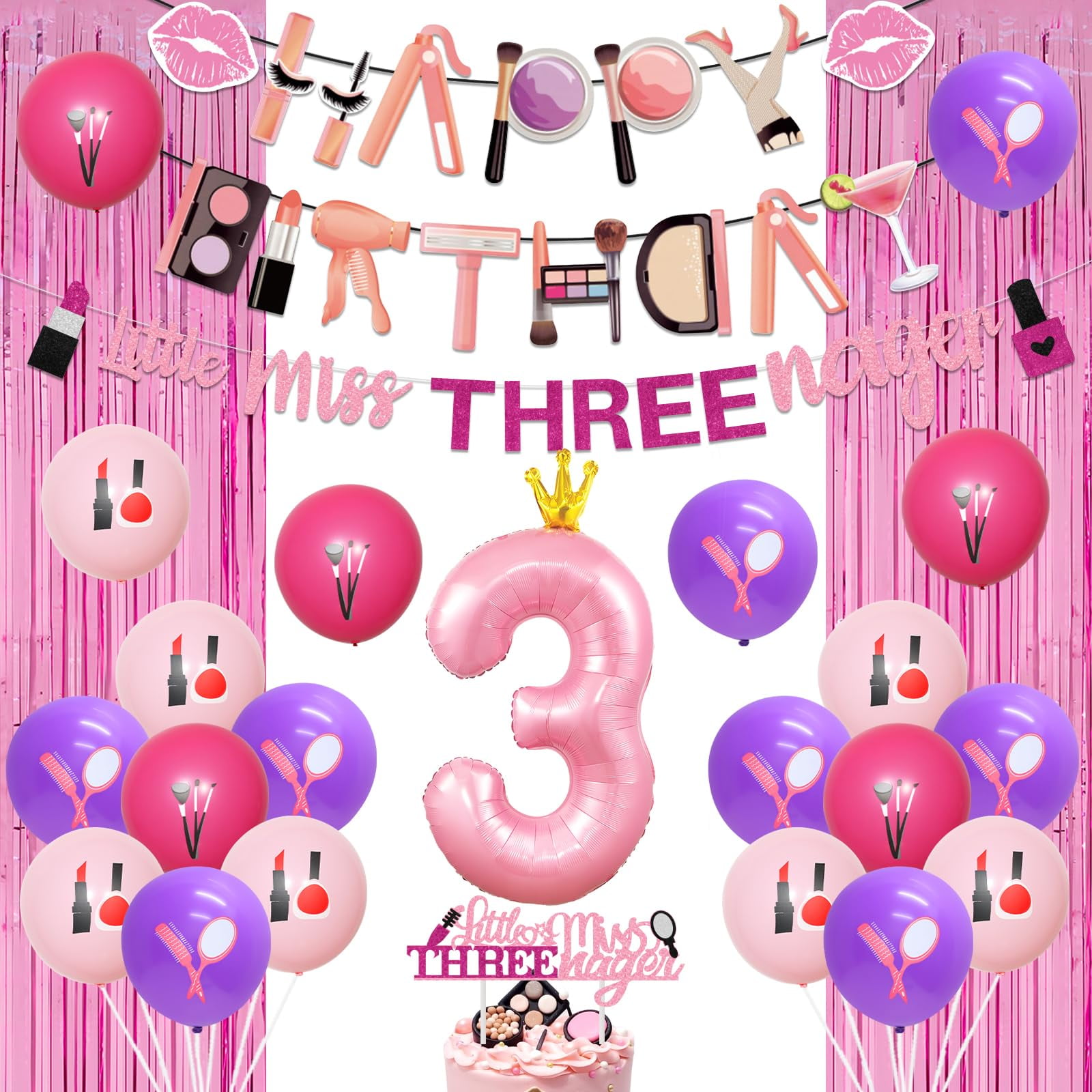 JOYMEMO Little Miss Threenager - Makeup AFN1Themed 3rd Birthday Party ...