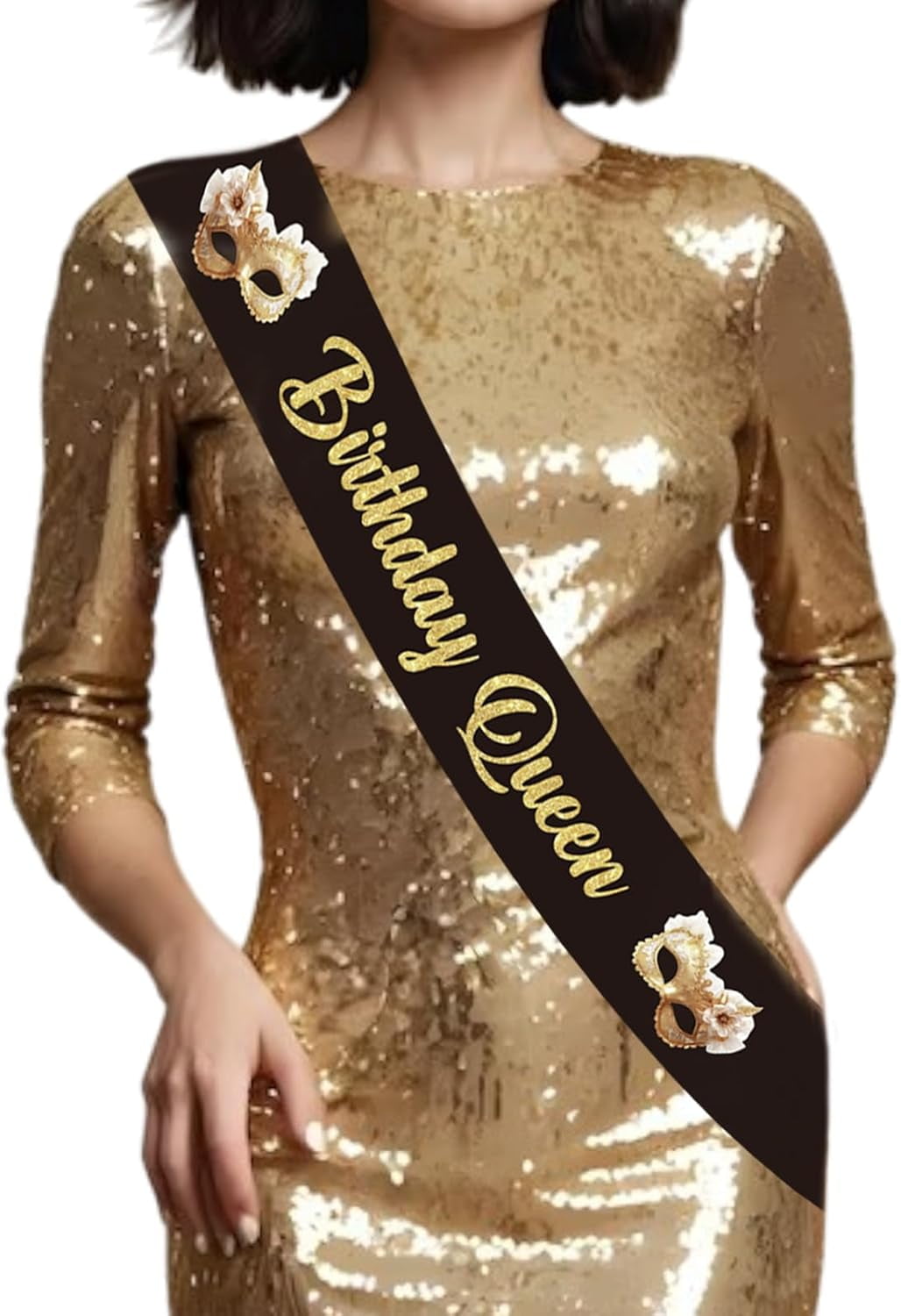 JOYMEMO Masquerade Birthday Sash Black Gold - Birthday Queen Sash ...