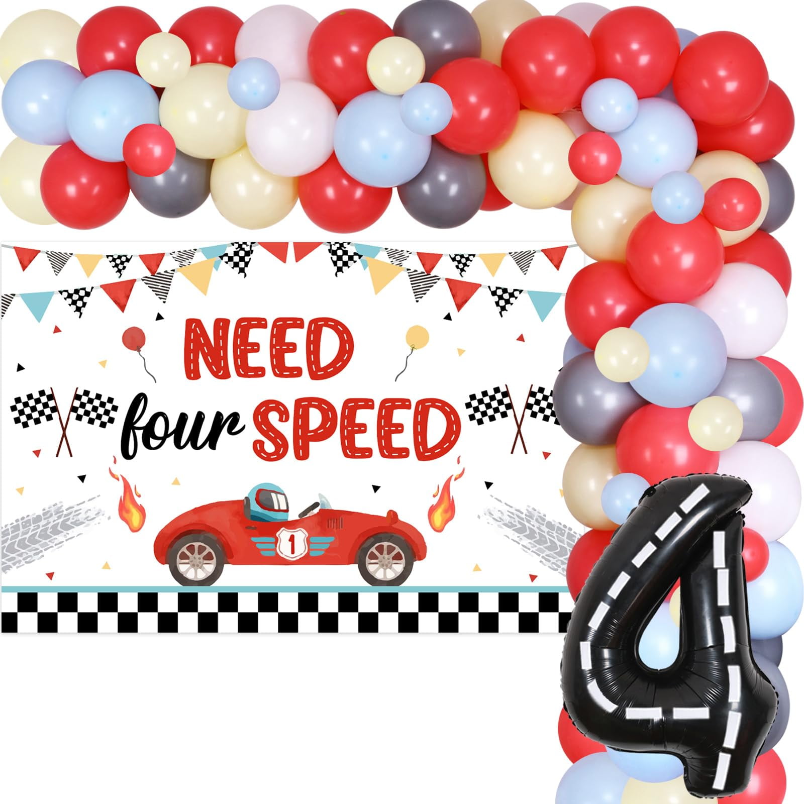 JOYMEMO Need Four Speed Birthday Decorations AFN1Boys - Racing Balloons ...