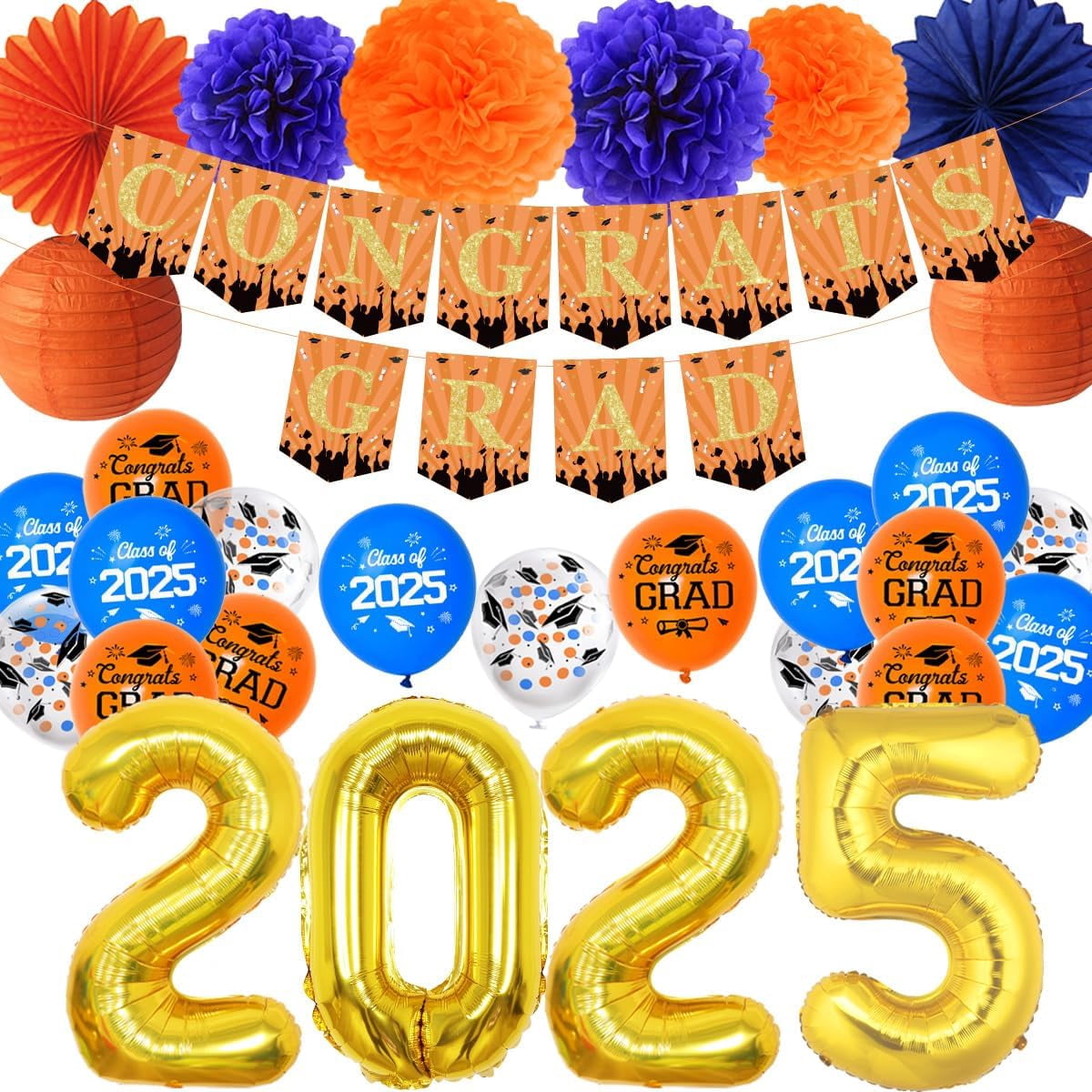 JOYMEMO Orange Blue Graduation Decorations 2025 - Congrats Grad Banner ...
