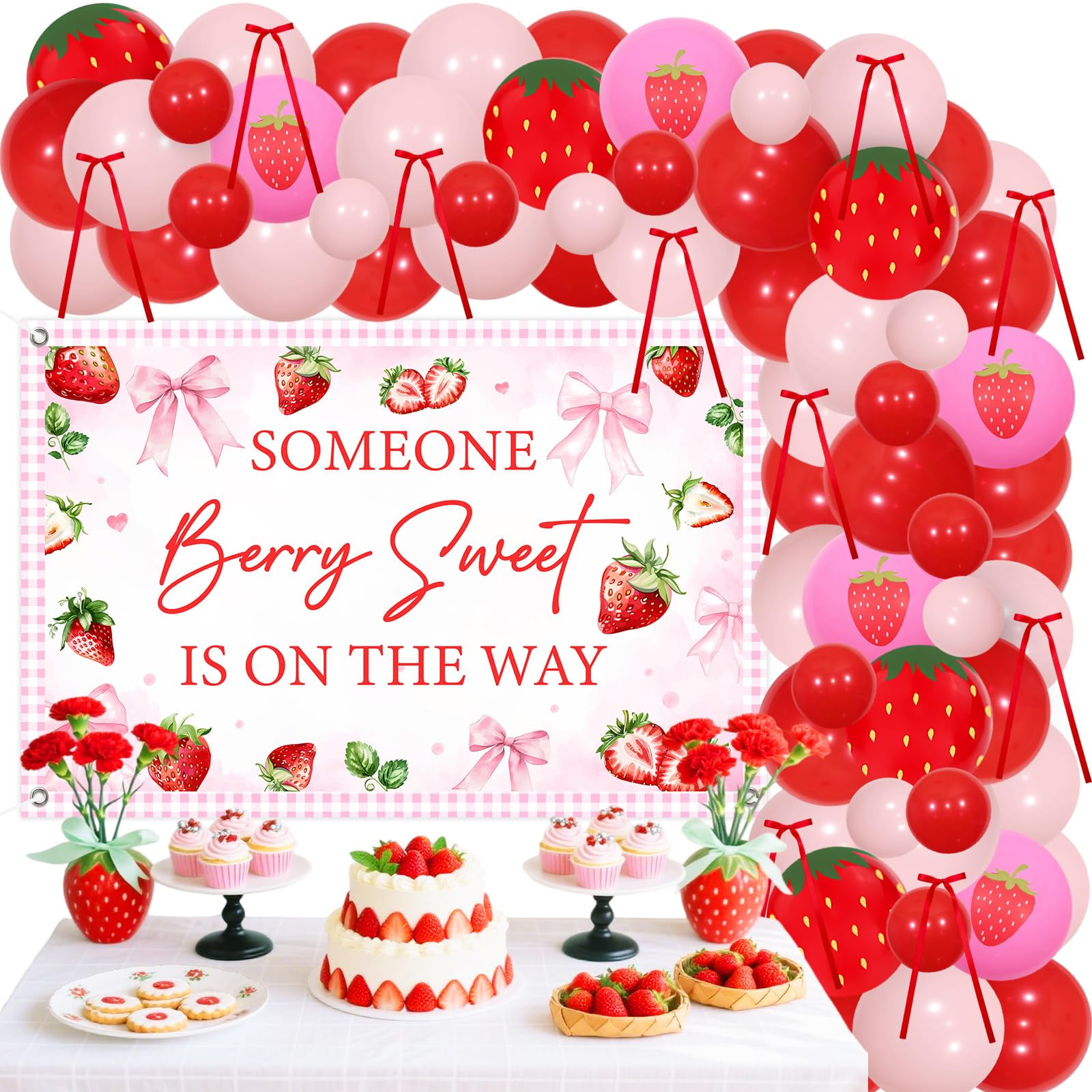JOYMEMO Pink BowTRDN Strawberry Baby Shower Decorations - Someone Berry ...