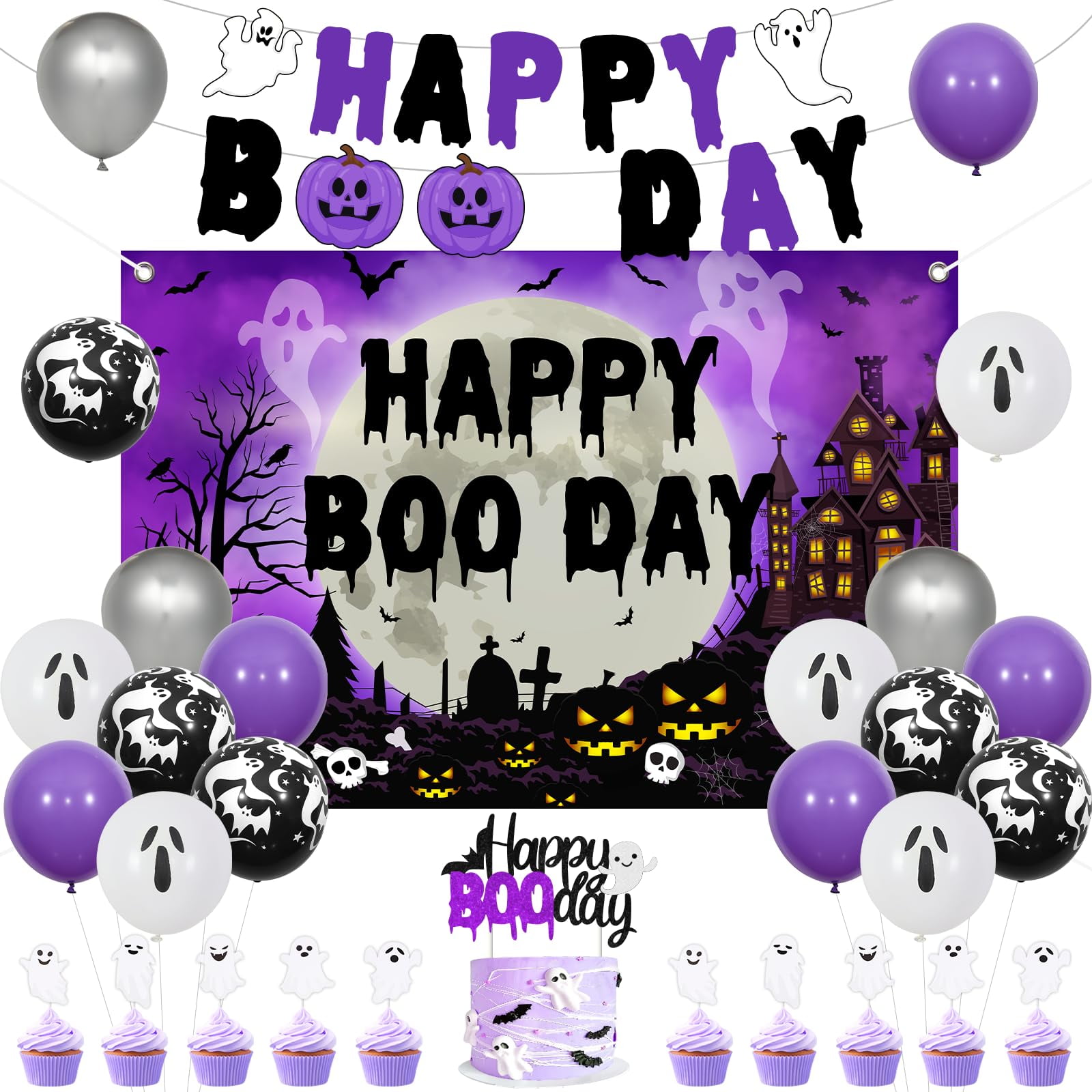 JOYMEMO Purple Black PriNst Halloween Birthday Decorations Girl Boy ...