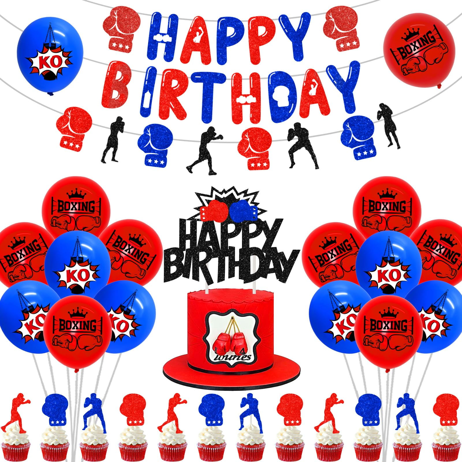 JOYMEMO Red Boxing Birthday MMF7 Party Decorations - Boxing Match ...