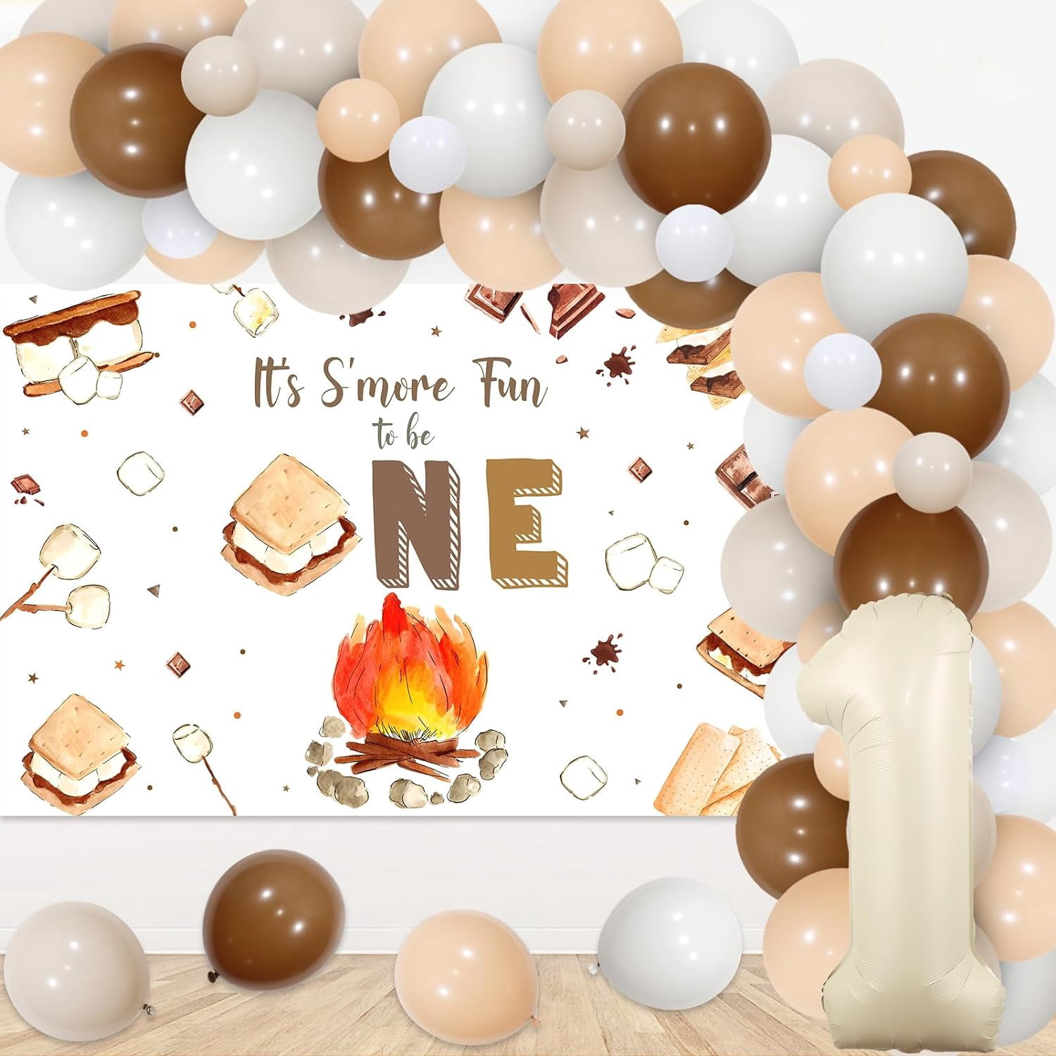 JOYMEMO S'more 1st Birthday Decorations for Boys Girls- Smore Balloons ...