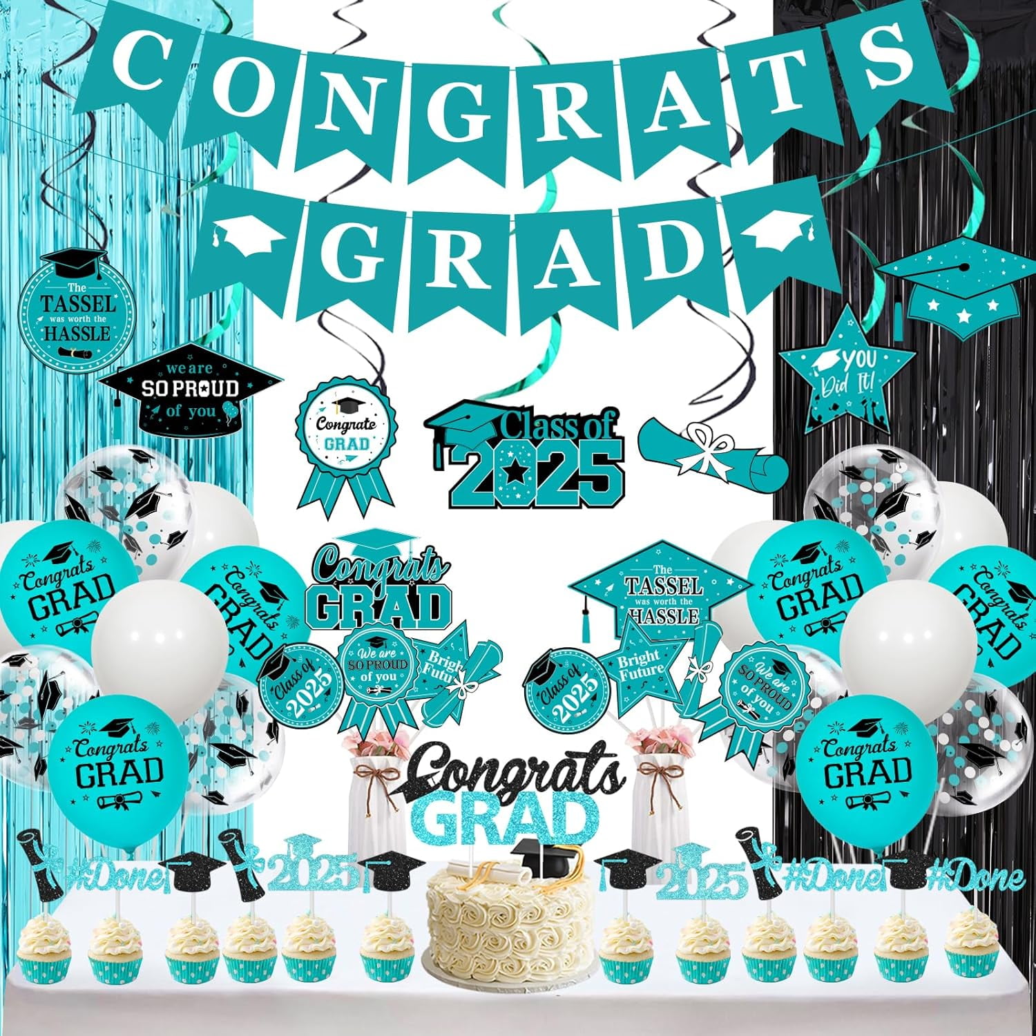 JOYMEMO Teal Graduation Party Decorations 2025, Congrats Grad Banner ...