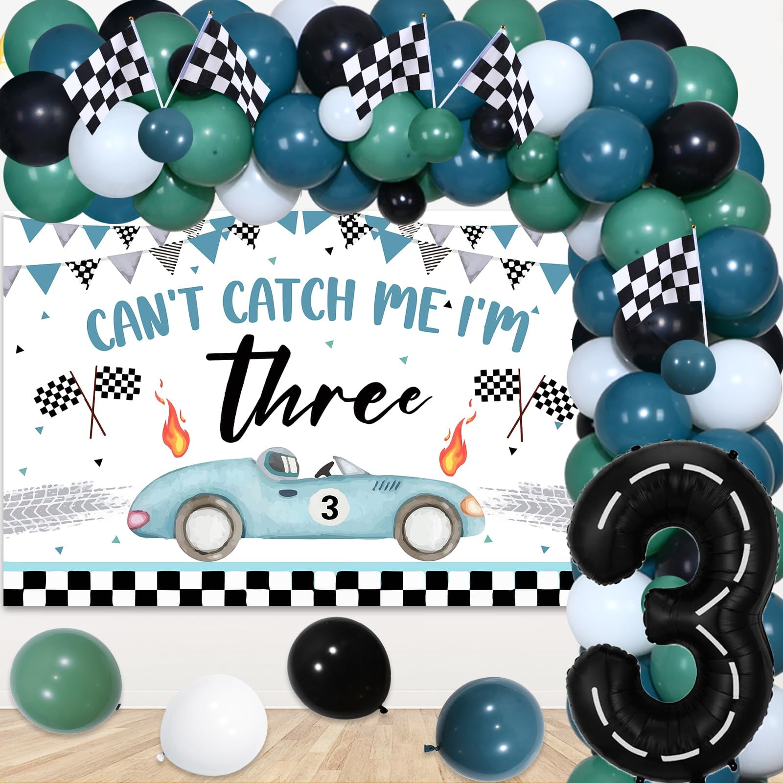 JOYMEMO Vintage Race Car KEF16 3rd Birthday Decorations Racing Car ...